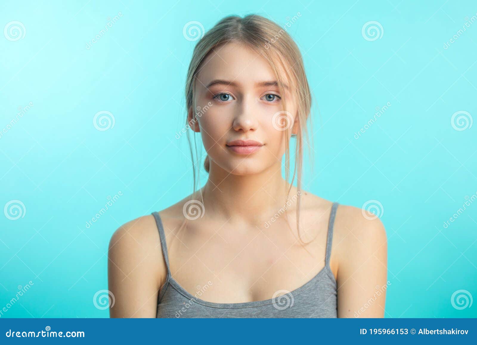 Caucasian Teenager With Nude Makeup Natural Expressive Lips Perfect Fresh Skin Stock Image