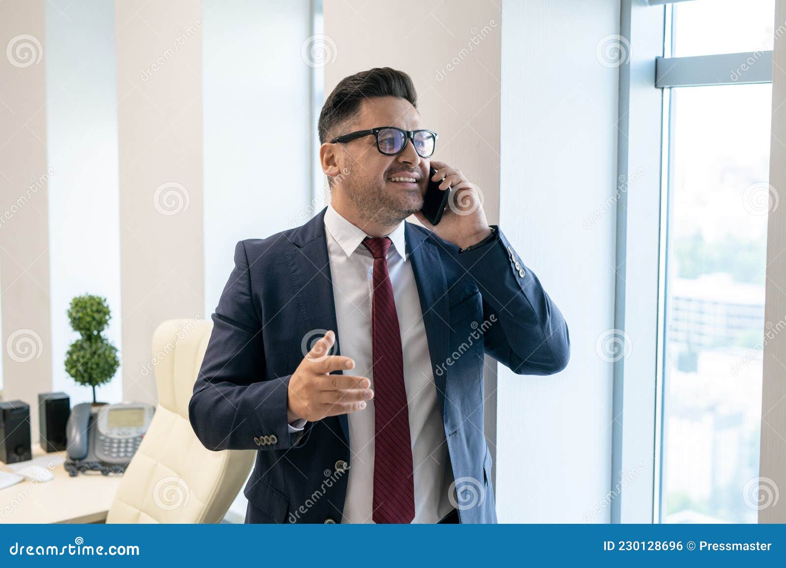 Caucasian White Collar Worker in Formalwear Talking on Mobile Phone ...