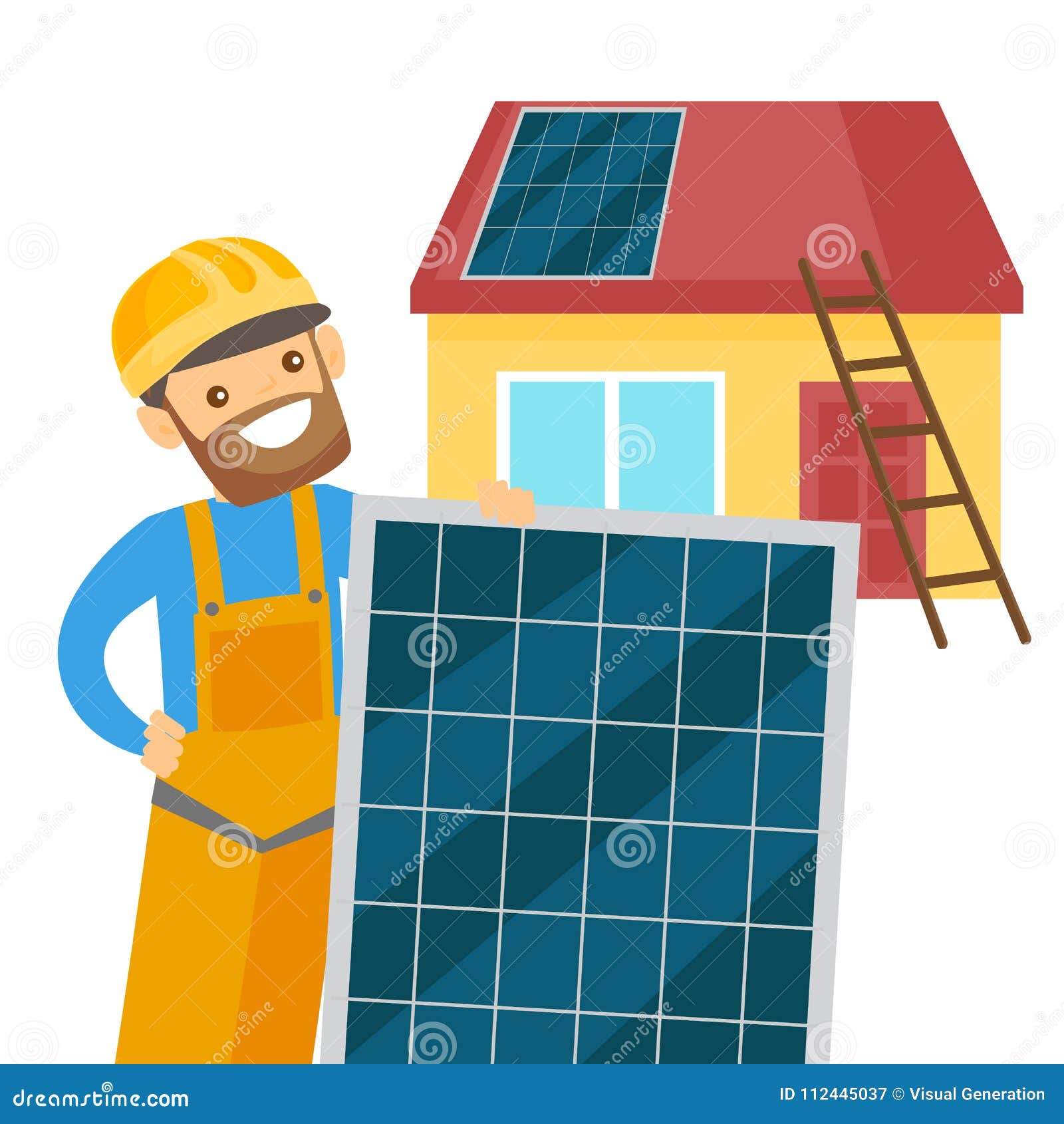 Caucasian White Constructor Installing Solar Panel Cartoon Vector ...