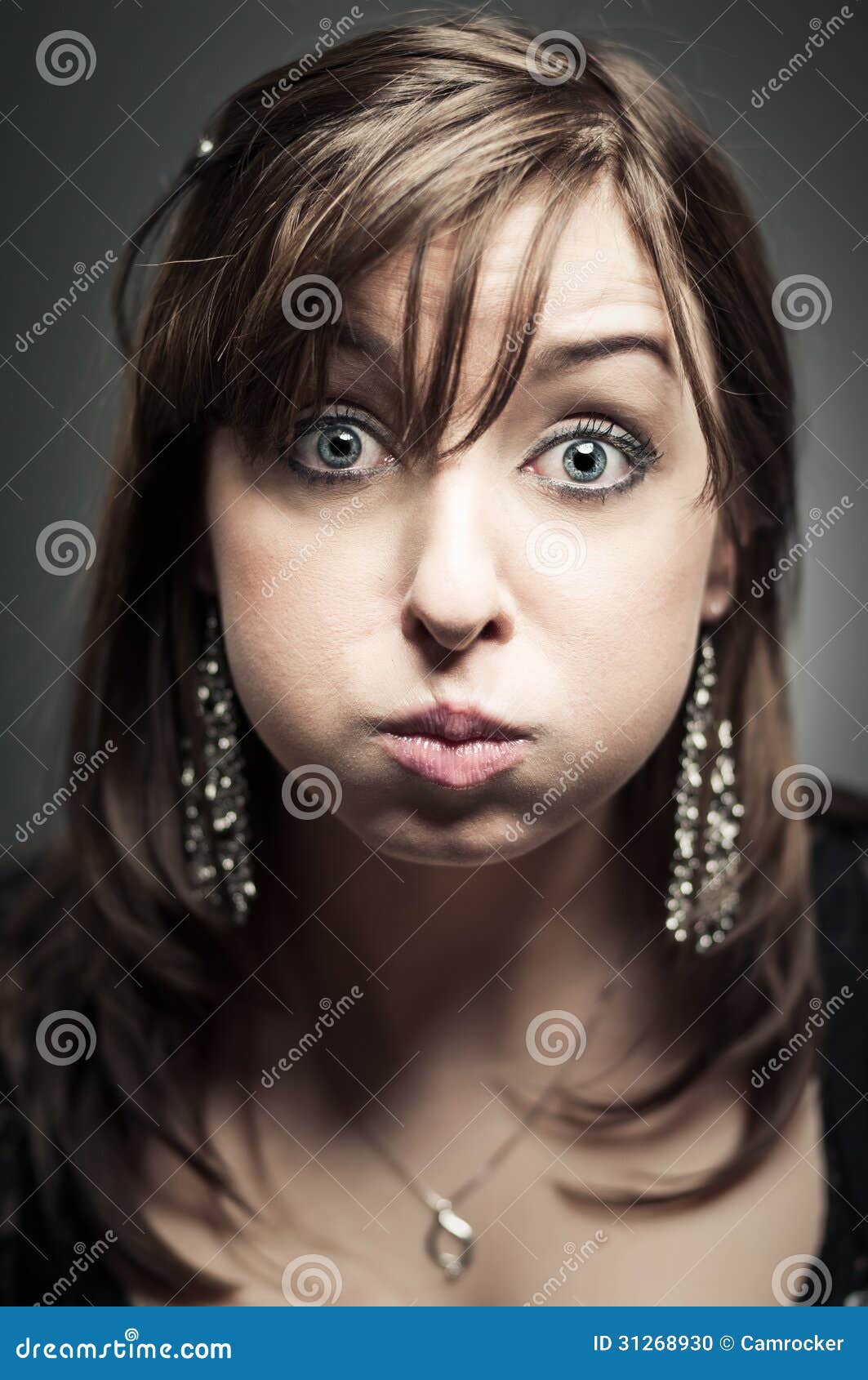Caucasian Woman Blowing Her Cheeks Stock Photo - Image of face, making ...