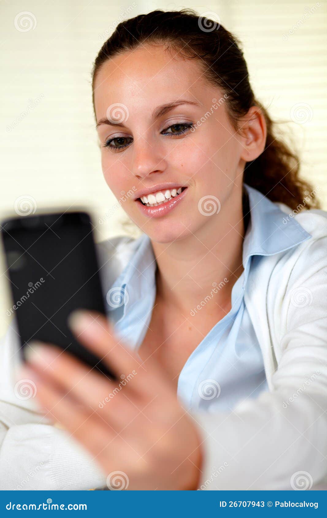 Caucasian Woman Browsing the Internet on Cellphone Stock Image - Image ...