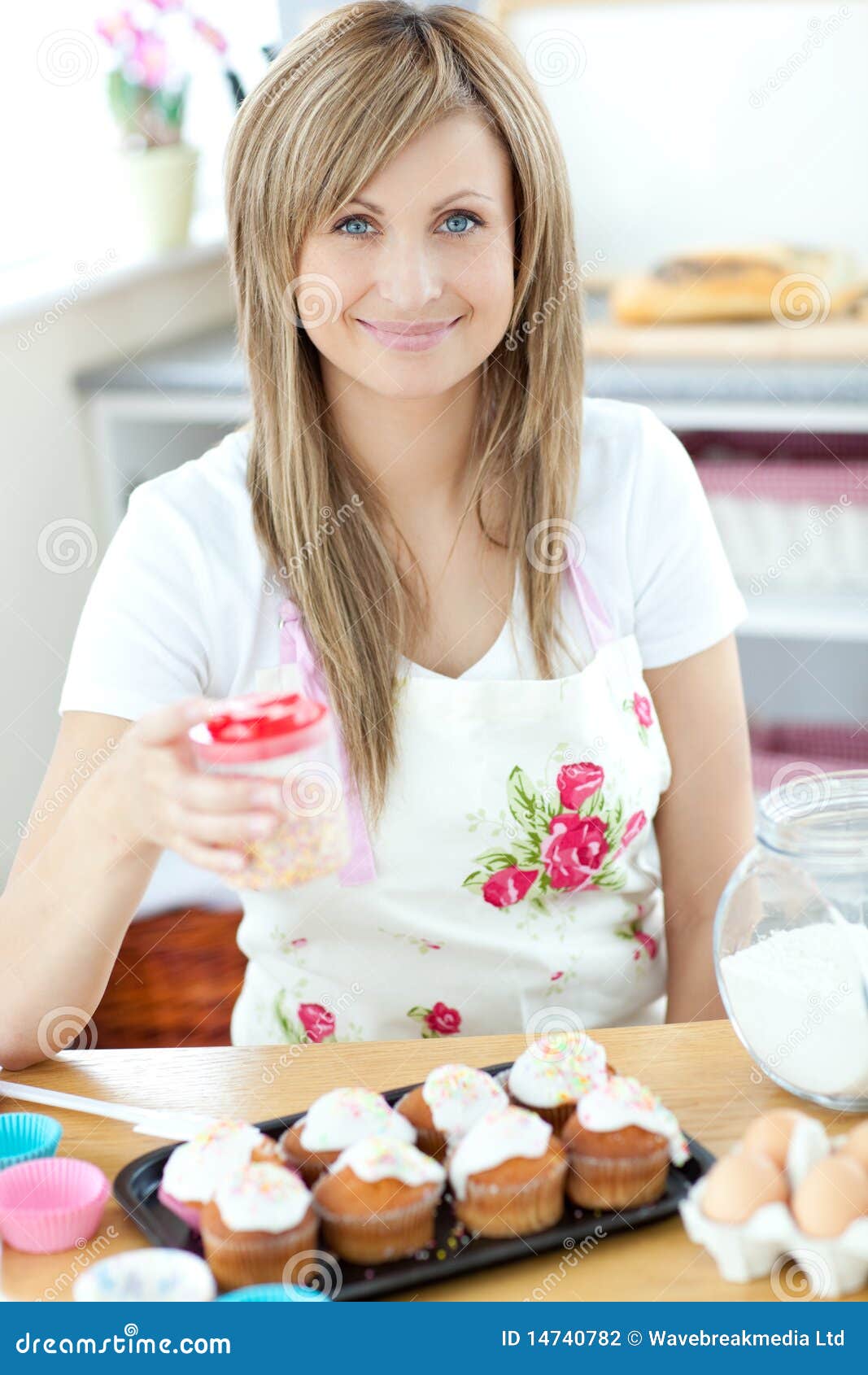 Caucasian Woman Cooking Cakes in the Kitchen Stock Photo - Image of ...