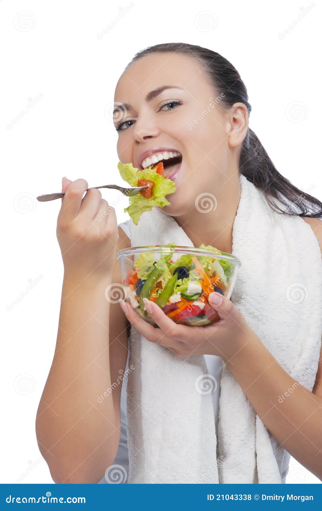 Caucasian Woman Eating Salad Stock Photo - Image of female, appearance ...