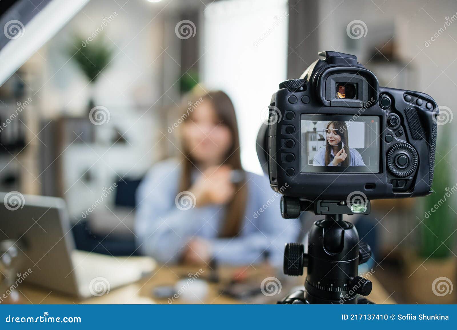 Caucasian Woman Filming Tutorial about Cosmetics Stock Photo - Image of ...