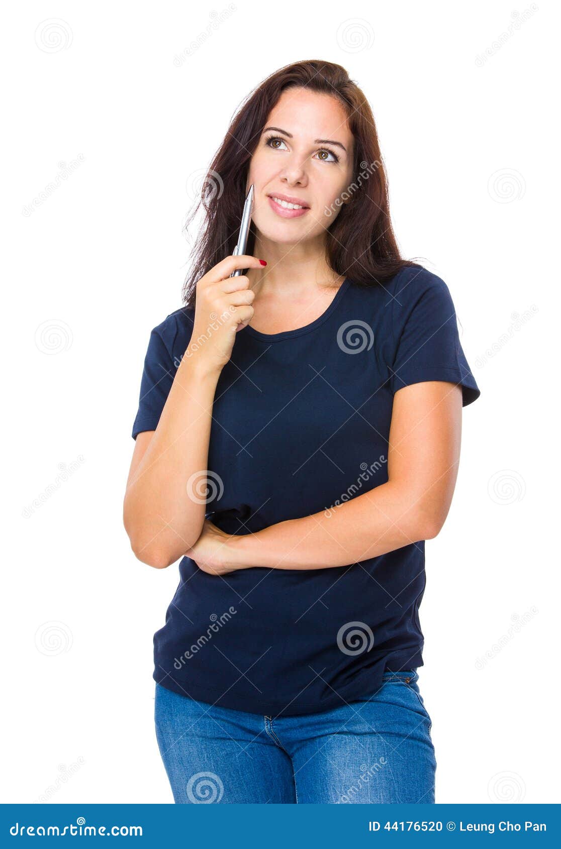 Caucasian Woman Think of Something Stock Photo - Image of navy, dream ...