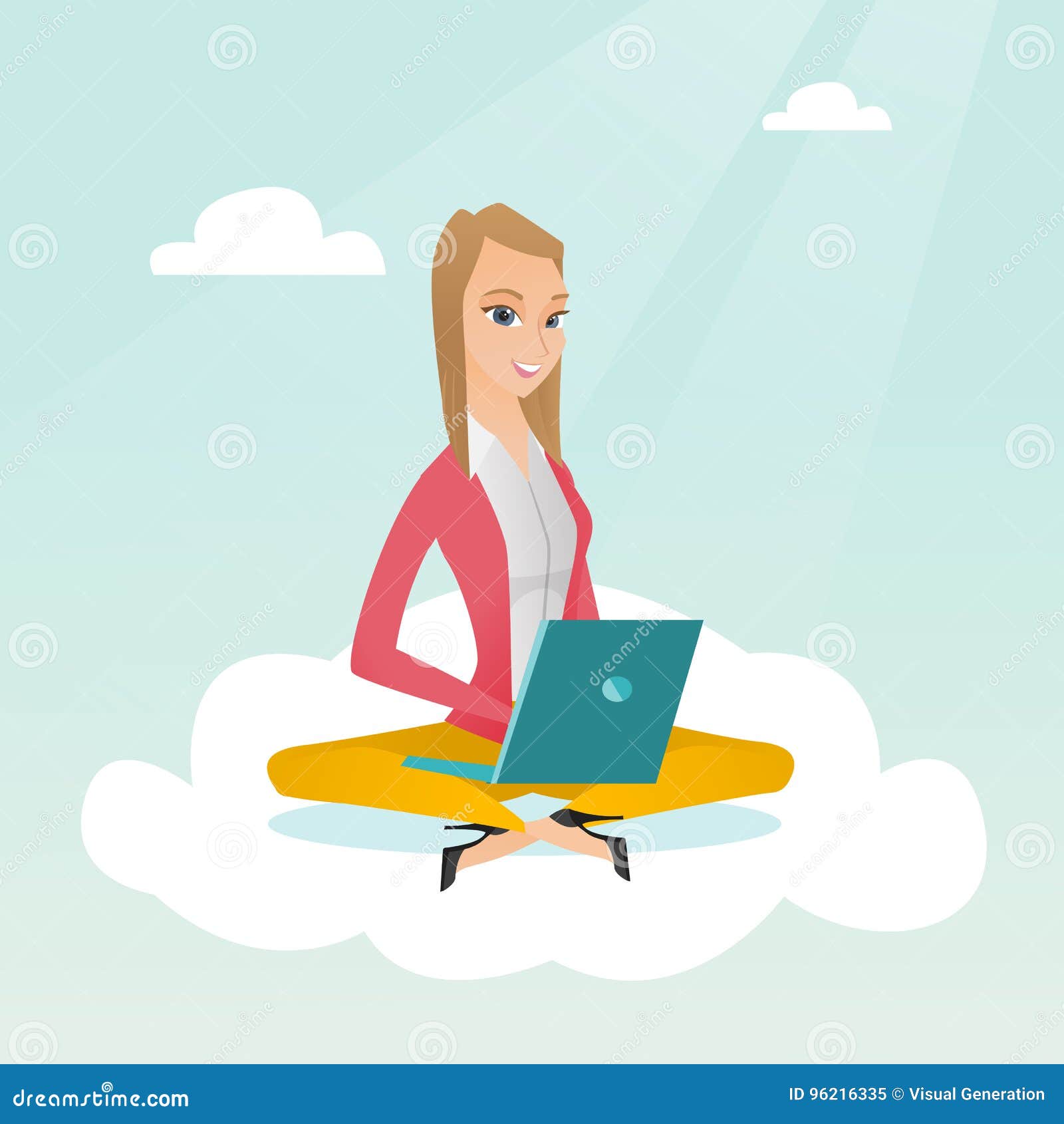 Caucasian Woman Using Cloud Computing Technologies Stock Vector ...