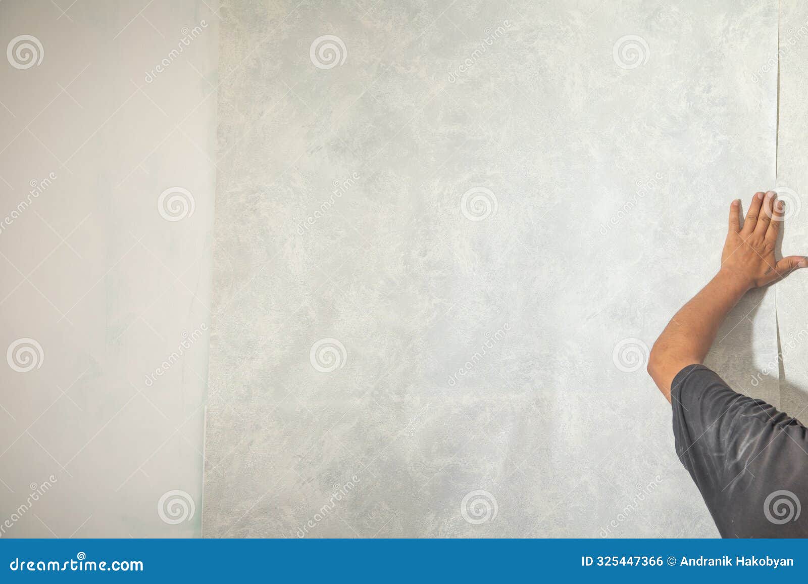 Caucasian Worker Applying Wallpaper To Wall at Home Stock Photo - Image ...