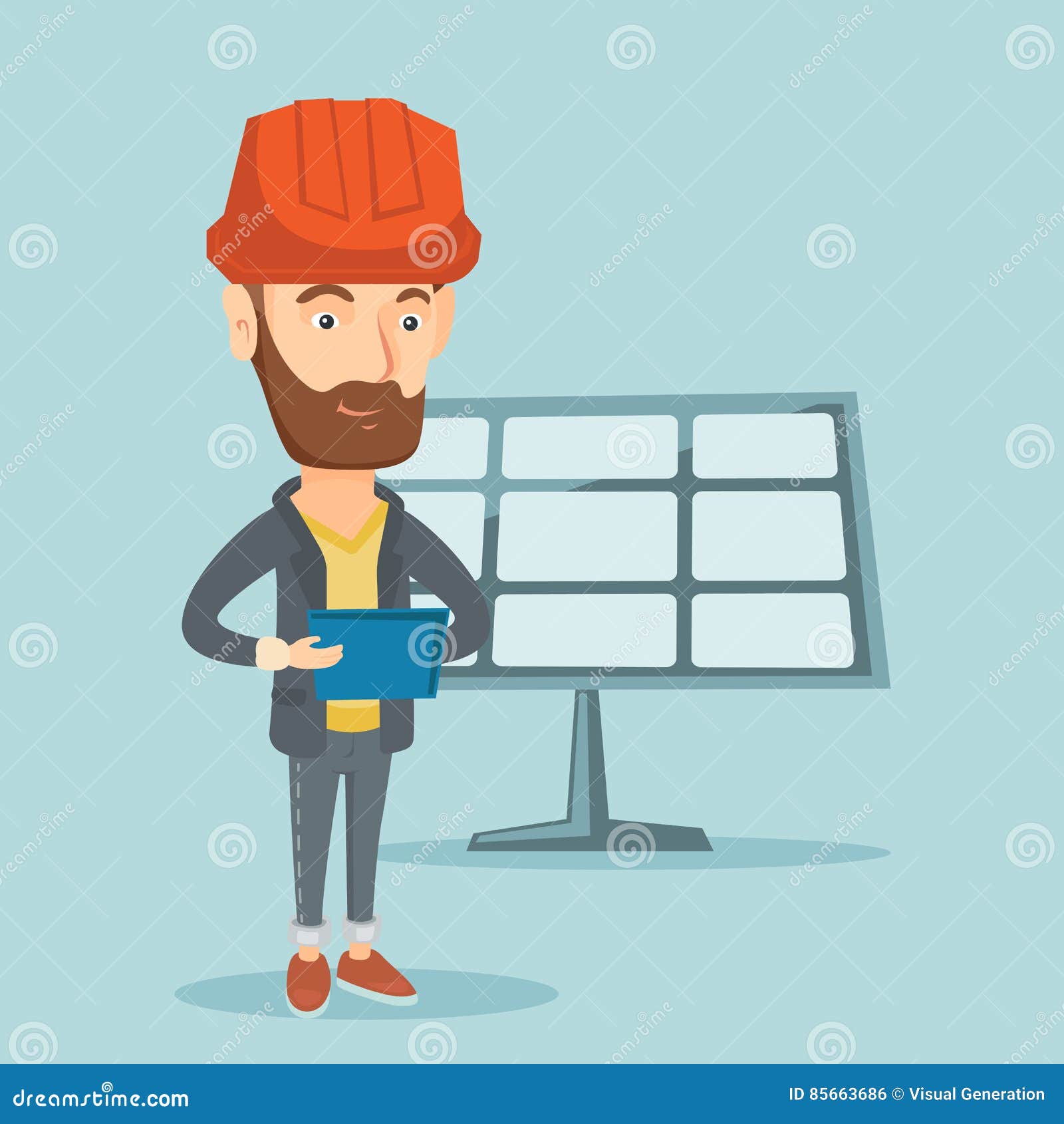 Caucasian Worker of Solar Power Plant. Stock Vector - Illustration of ...