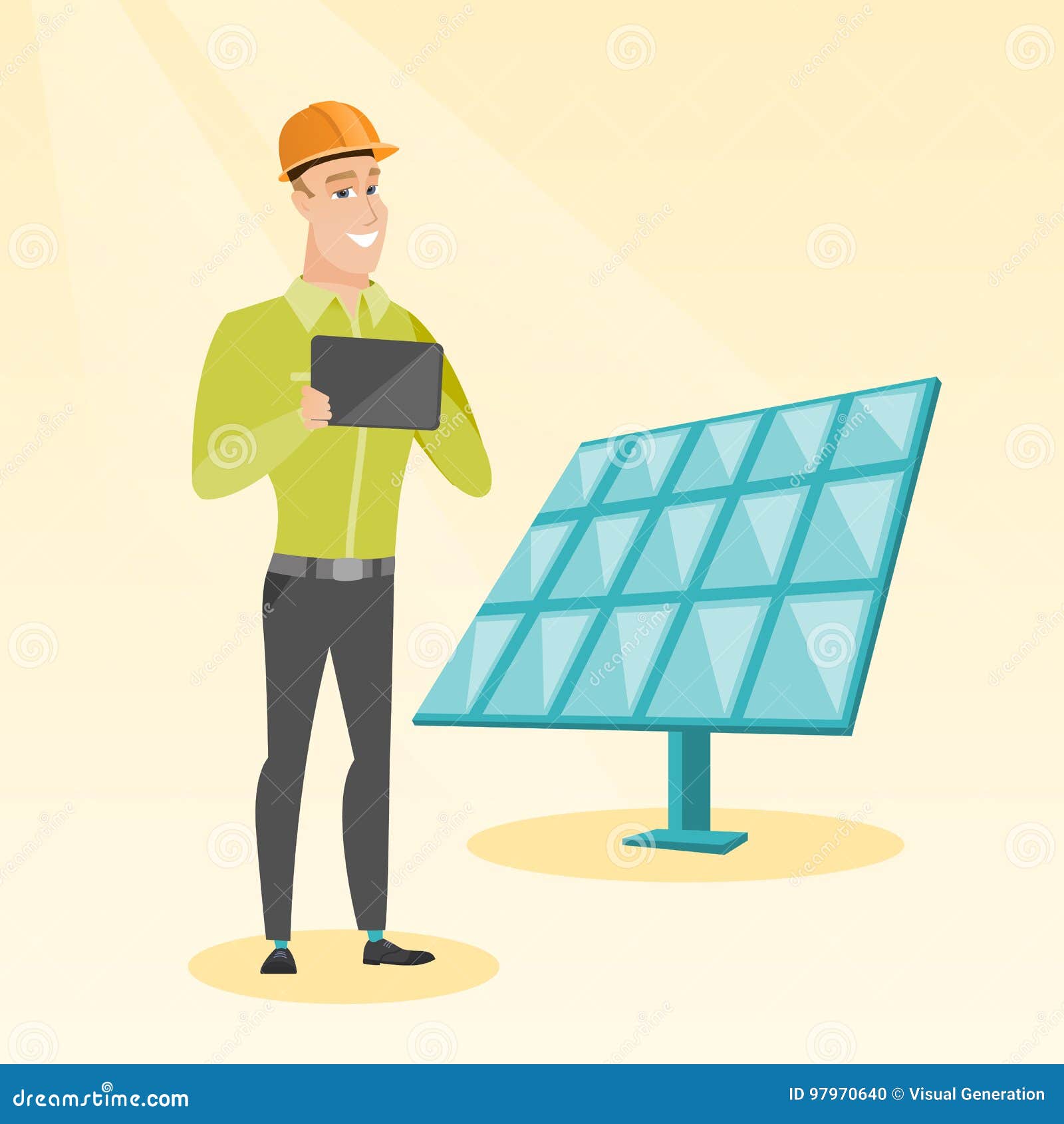 Caucasian Worker of Solar Power Plant. Stock Vector - Illustration of ...
