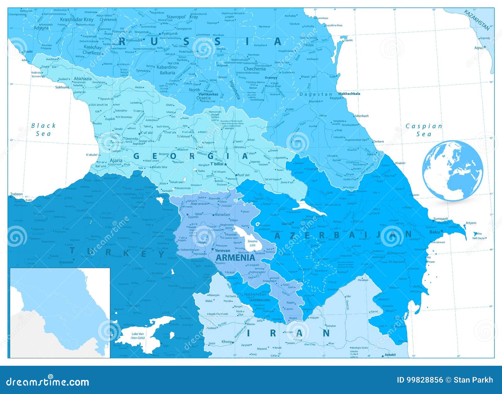 Caucasus Map in Colors of Blue Stock Vector - Illustration of drawing ...