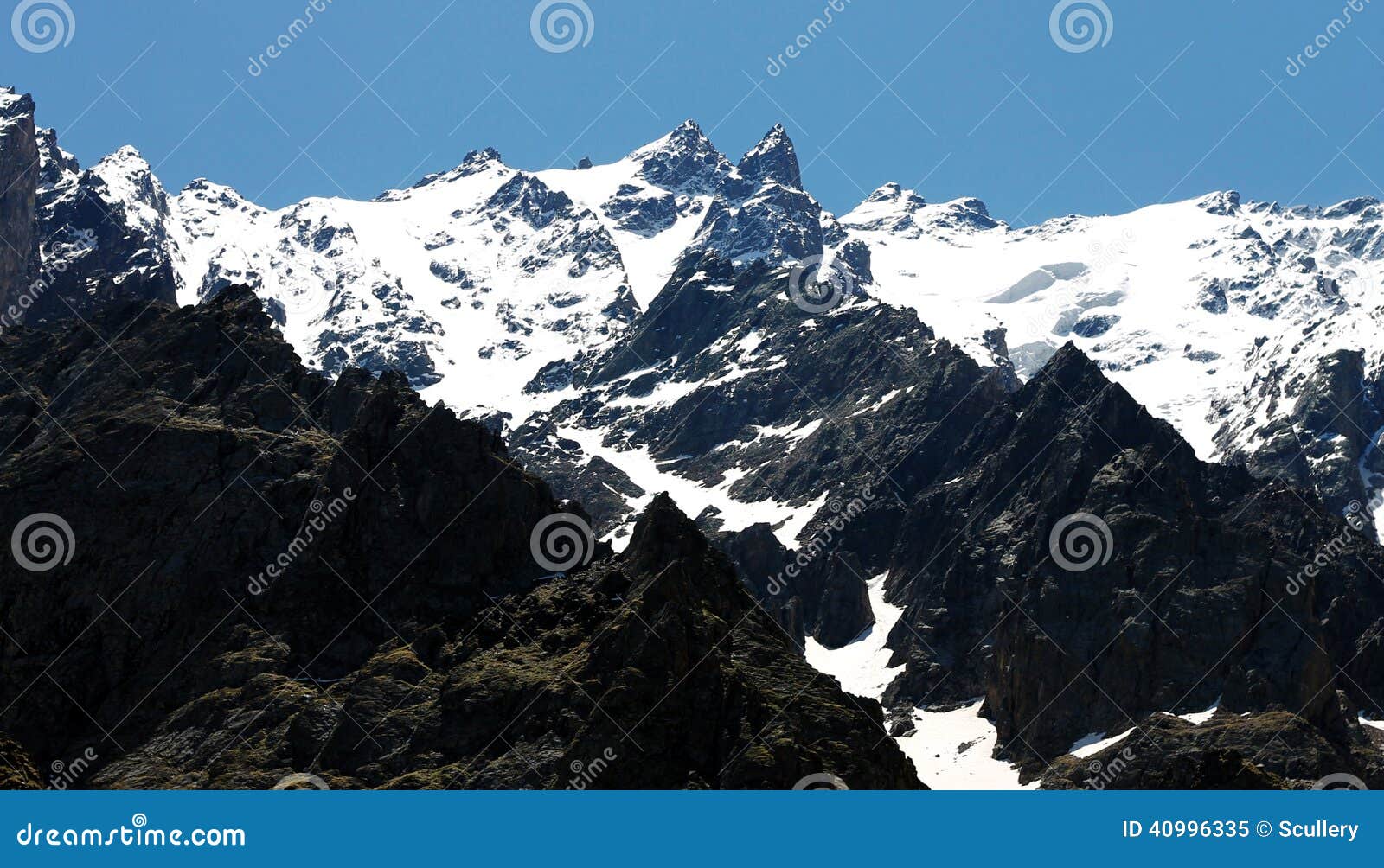 A Caucasus Mountains Under Snow and Clear Blue Sky Stock Image - Image ...