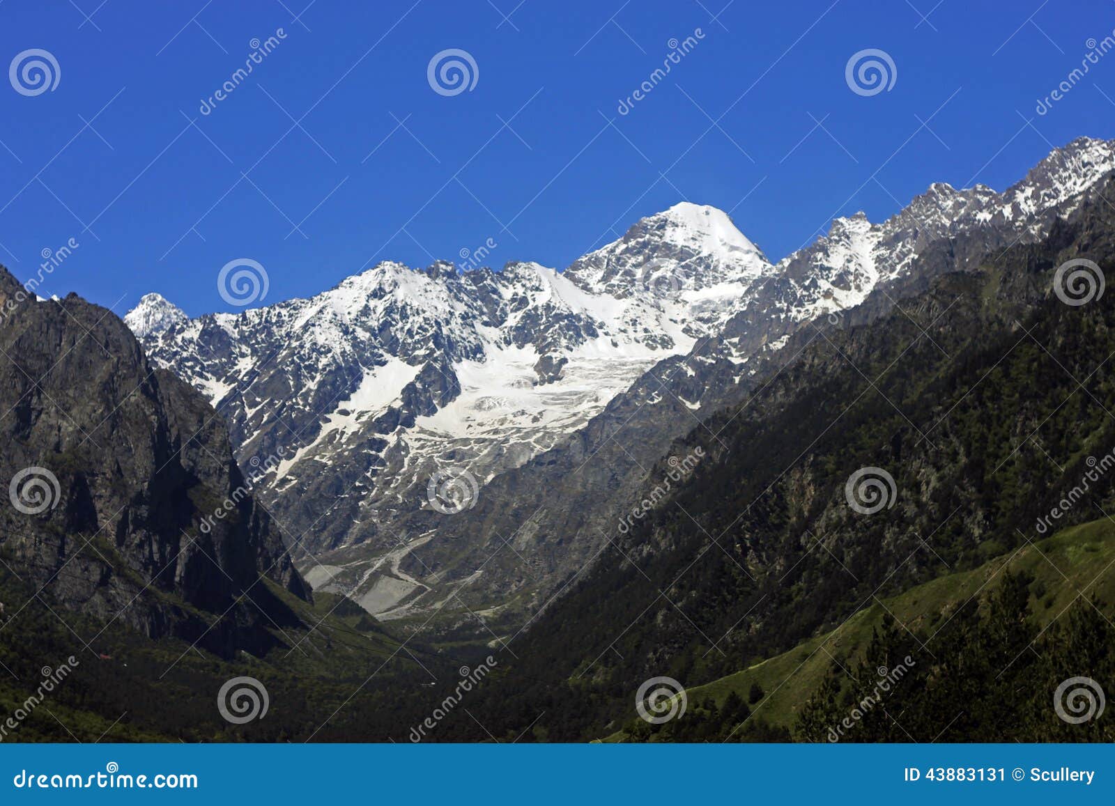 Caucasus Mountains Under Snow and Clear Blue Sky Stock Image - Image of ...