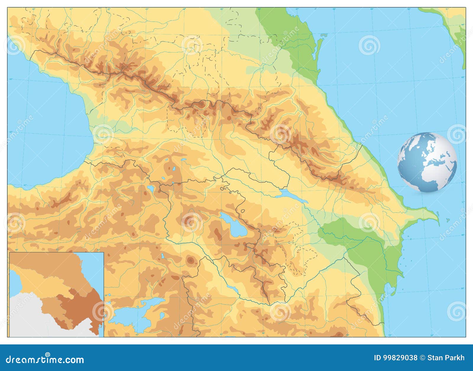 Caucasus Physical Map. No Text Stock Vector - Illustration of physical ...