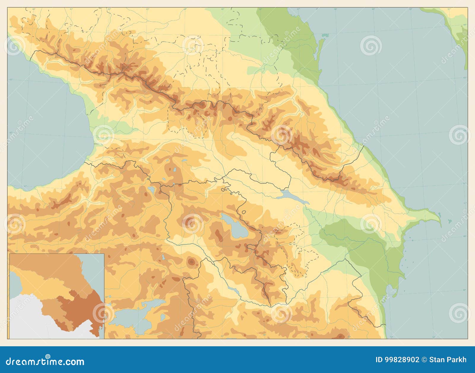 Caucasus Physical Map Isolated On White. No Text Vector Illustration ...