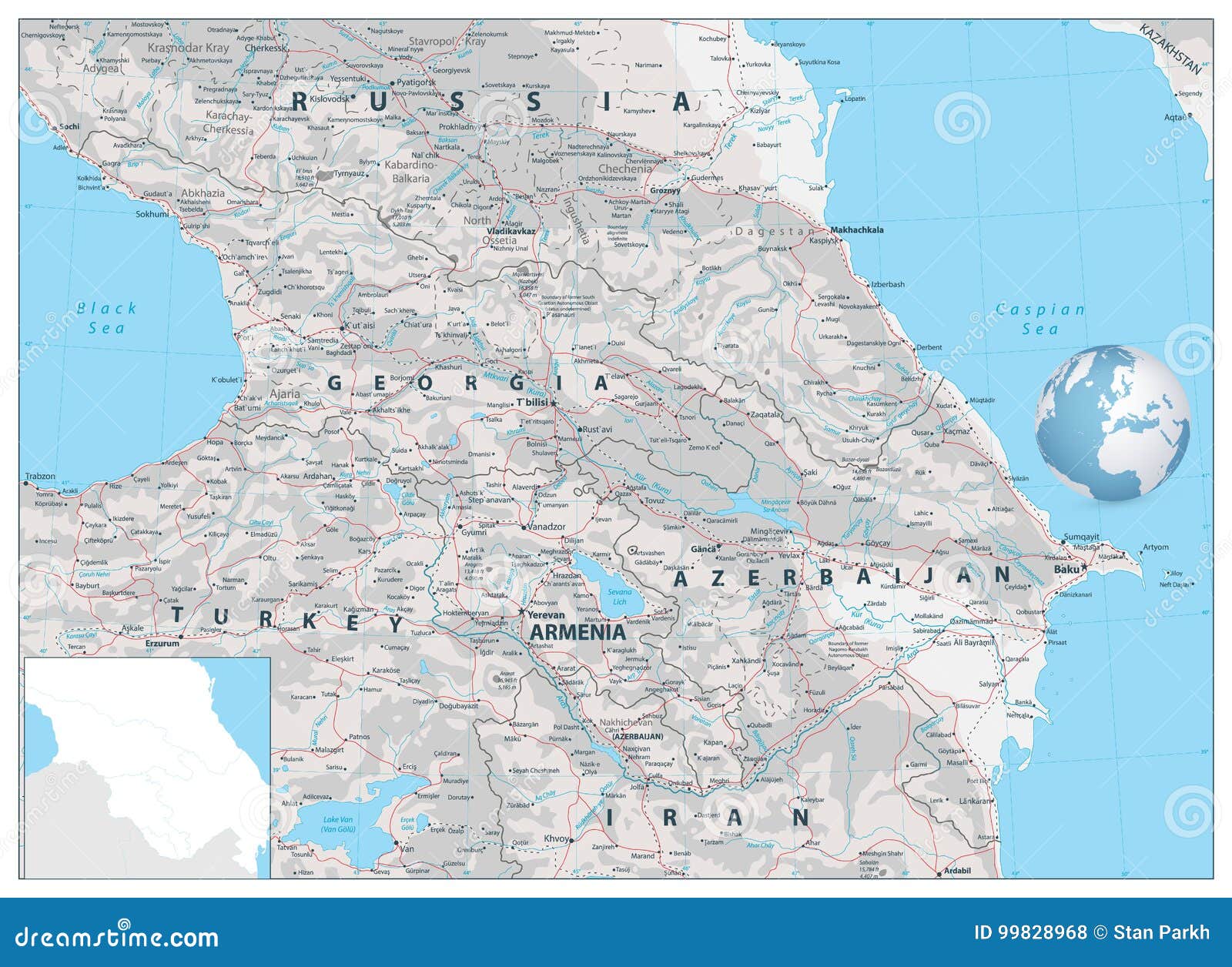 Caucasus Mountains Physical Map