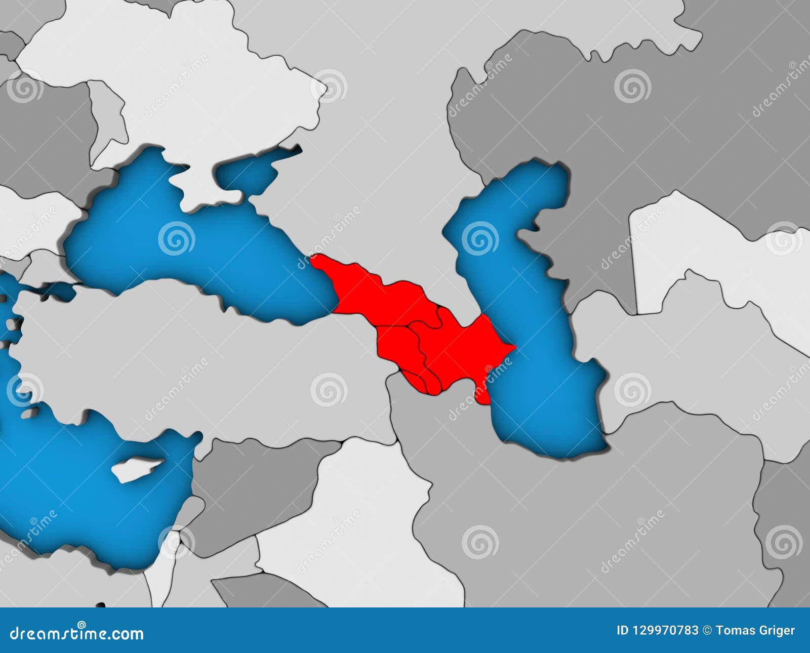 Caucasus region on 3D map stock illustration. Illustration of render ...