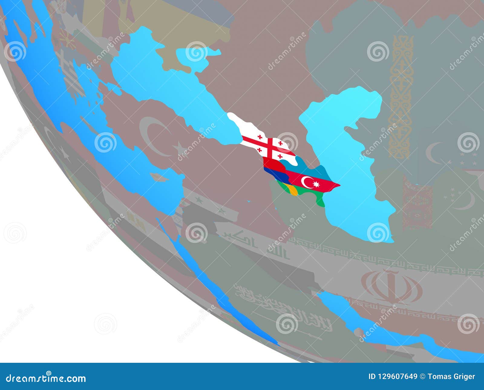 Caucasus Region with Flags on Globe Stock Illustration - Illustration ...