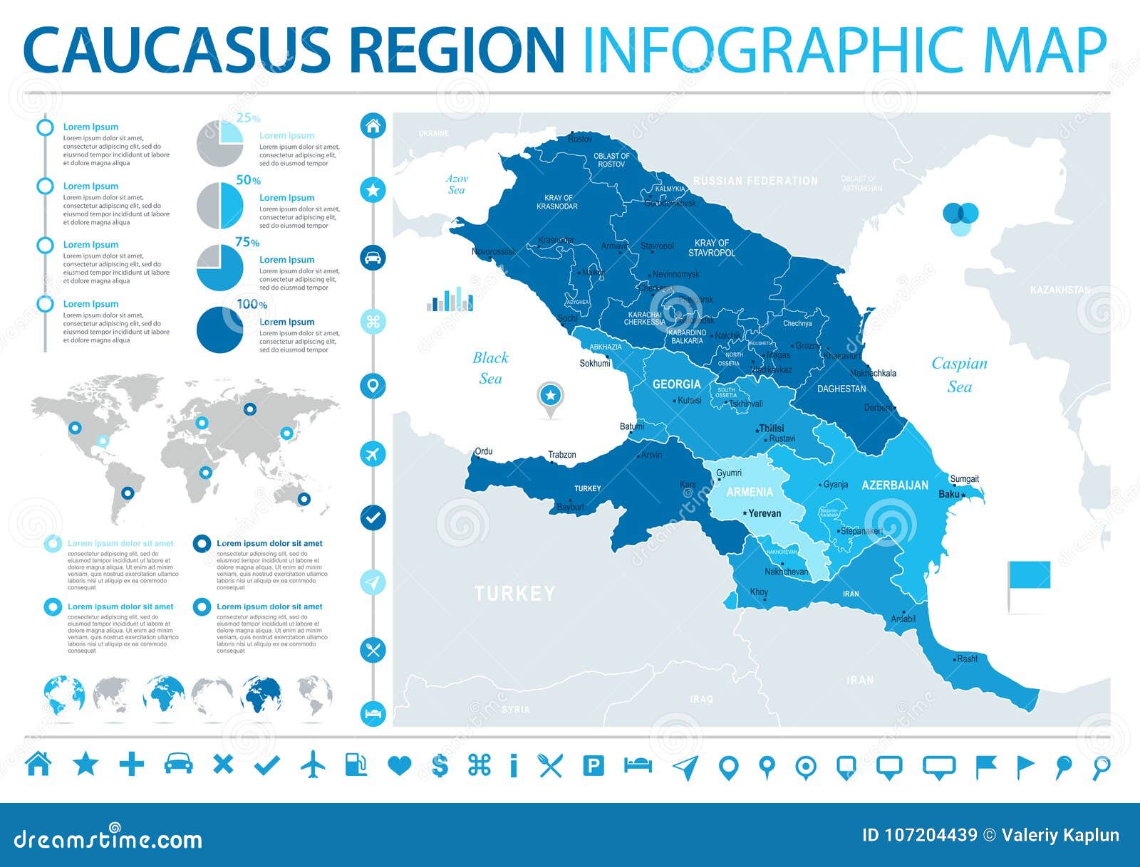Caucasus Region Map - Info Graphic Vector Illustration Stock ...