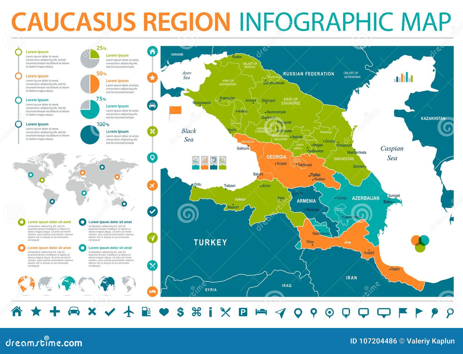 Caucasus Region Map - Vintage Vector Illustration Stock Photo ...