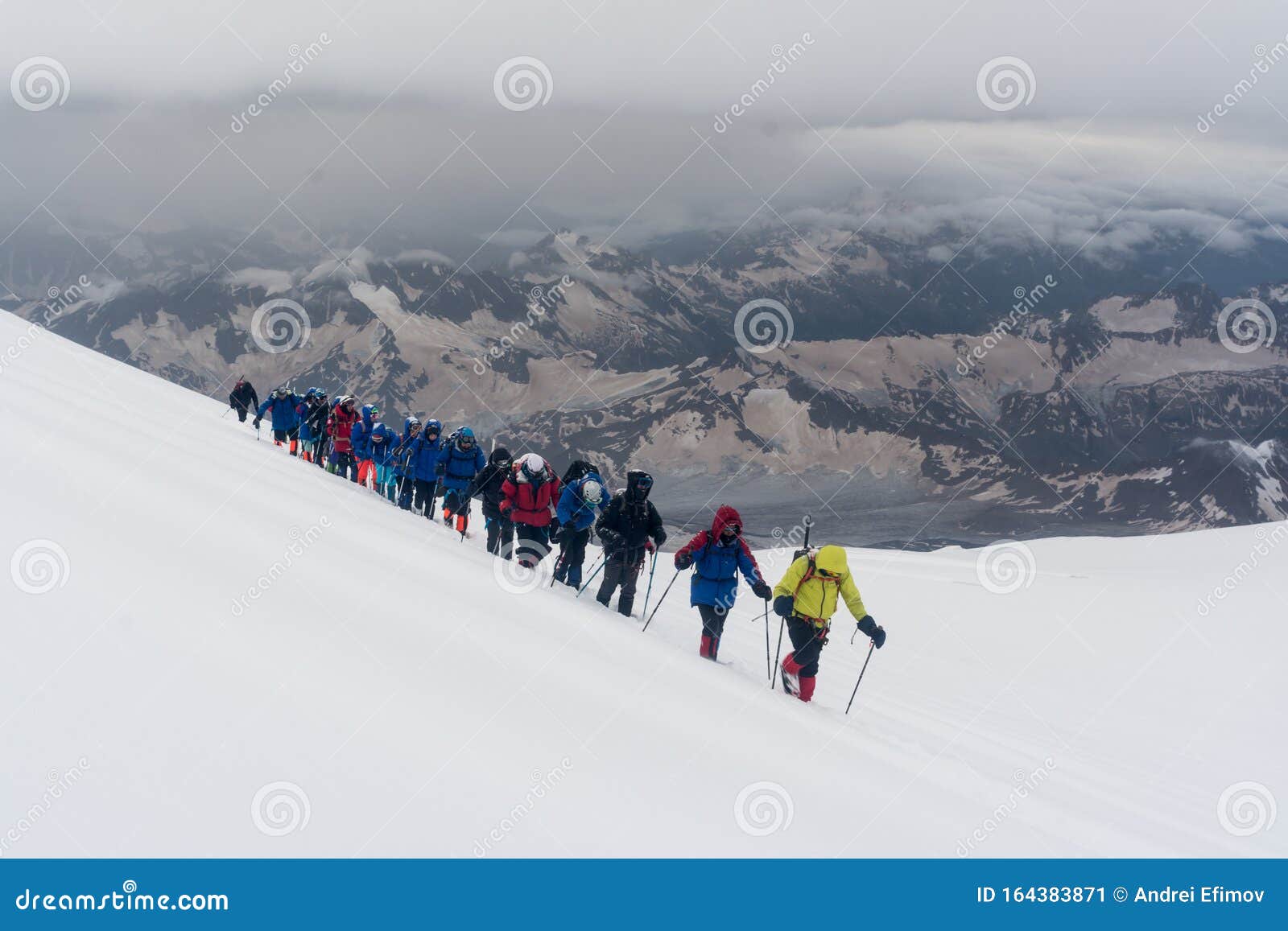 Caucasus / Russia - 07.15.2018 Group of Climbers Climbing Mountain ... Caucasus / Russia - 07.15.2018 Group of Climbers Climbing Mountain ...