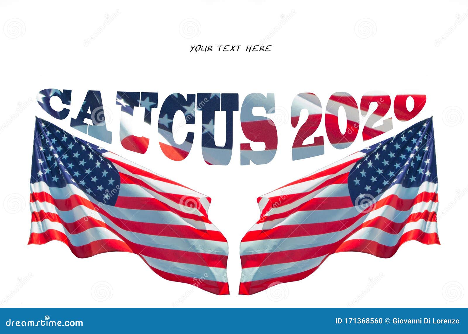 Caucus 2020 for Usa Presidential Election with Usa Flags Stock Photo ...
