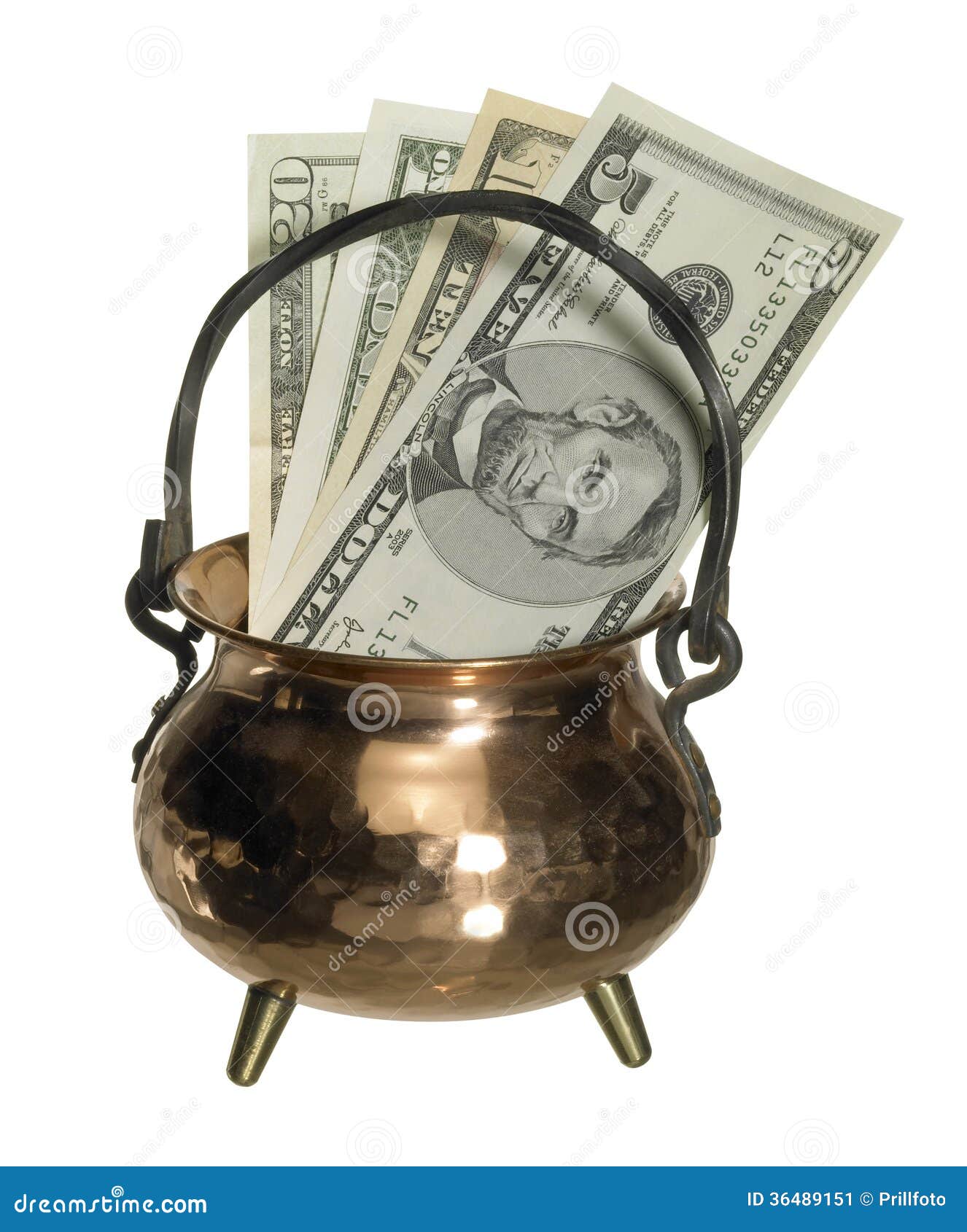 Cauldron and banknotes stock image. Image of product - 36489151
