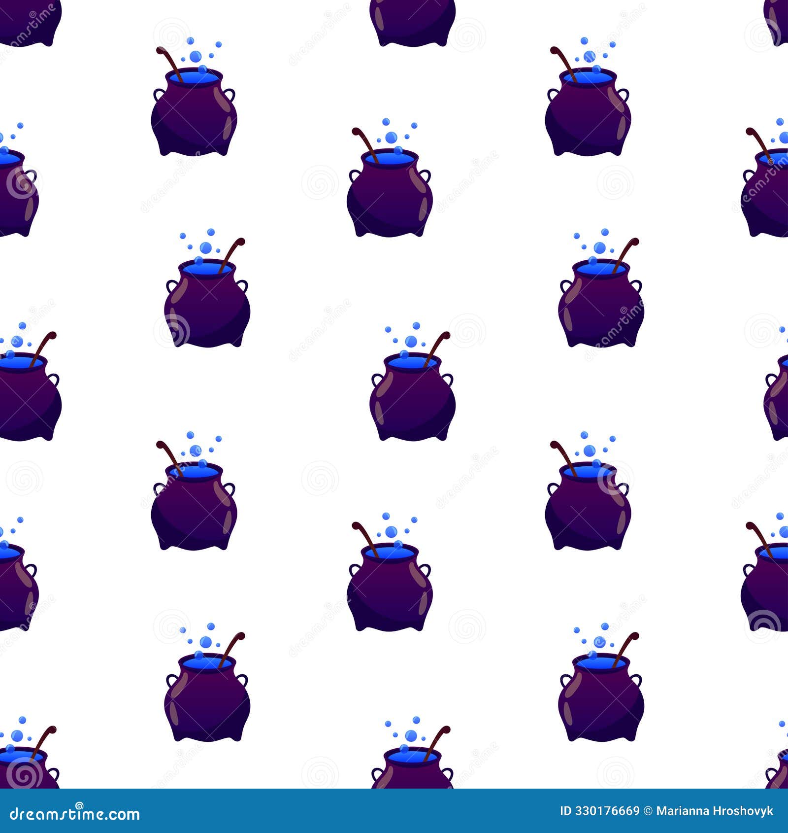 Cauldron with Blue Potion Vector Seamless Pattern. Halloween Background, Backdrop, Wallpaper ...