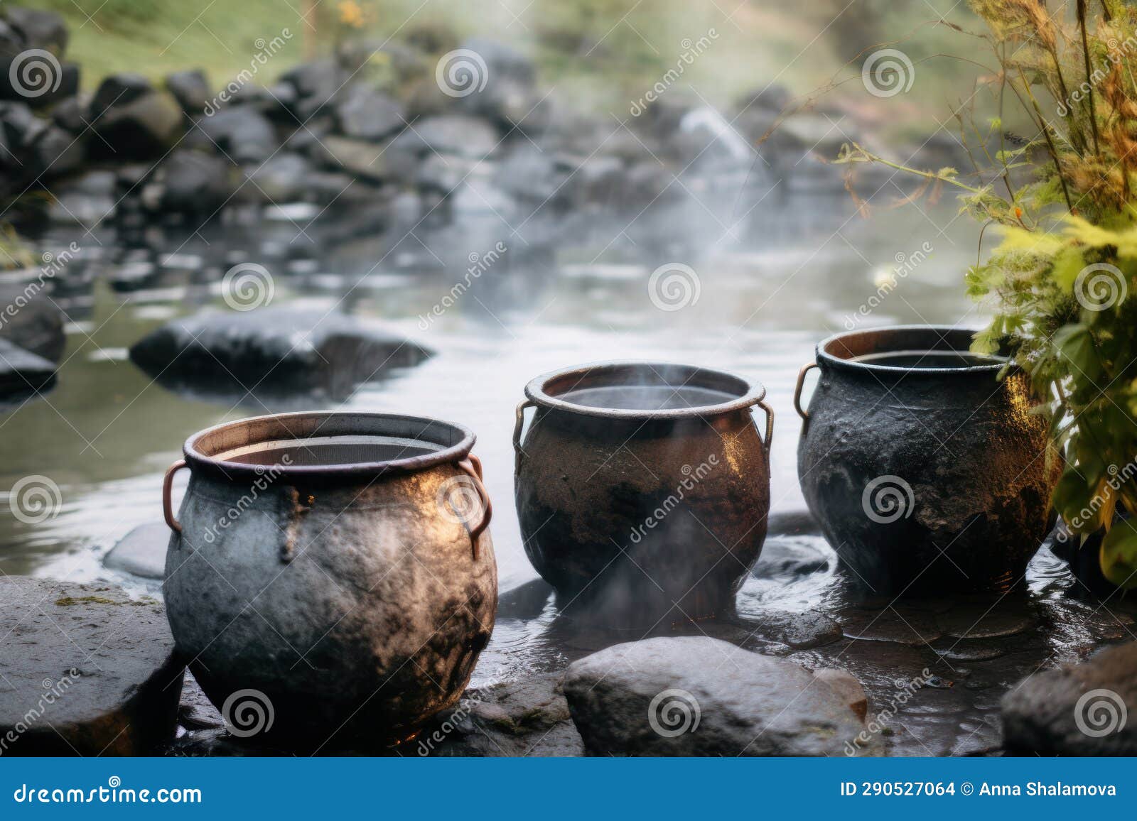 Cauldron of Boiling Water in a Hot Spring in the Forest. Stock ...