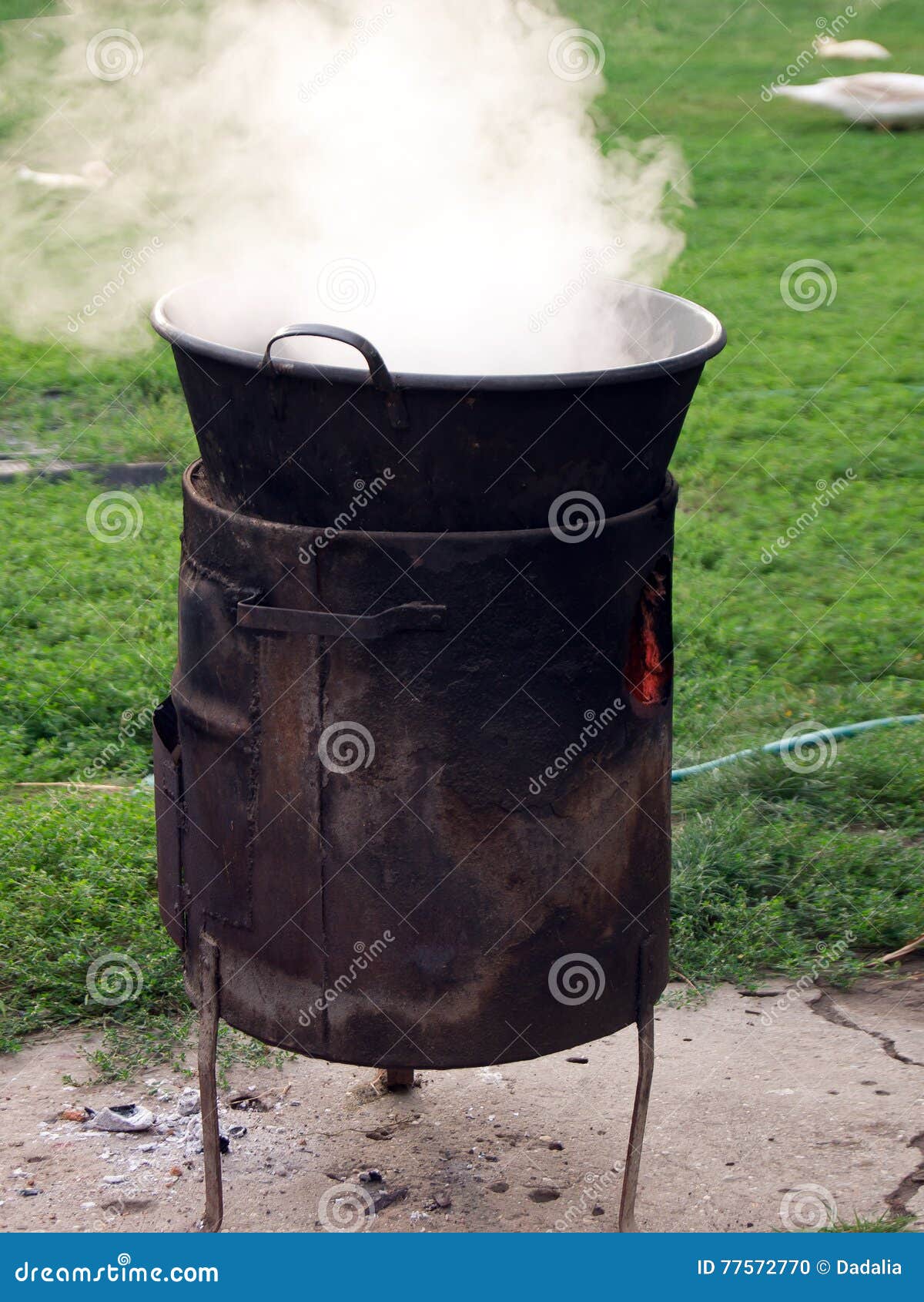 Cauldron boiling water. stock photo. Image of traditional - 77572770