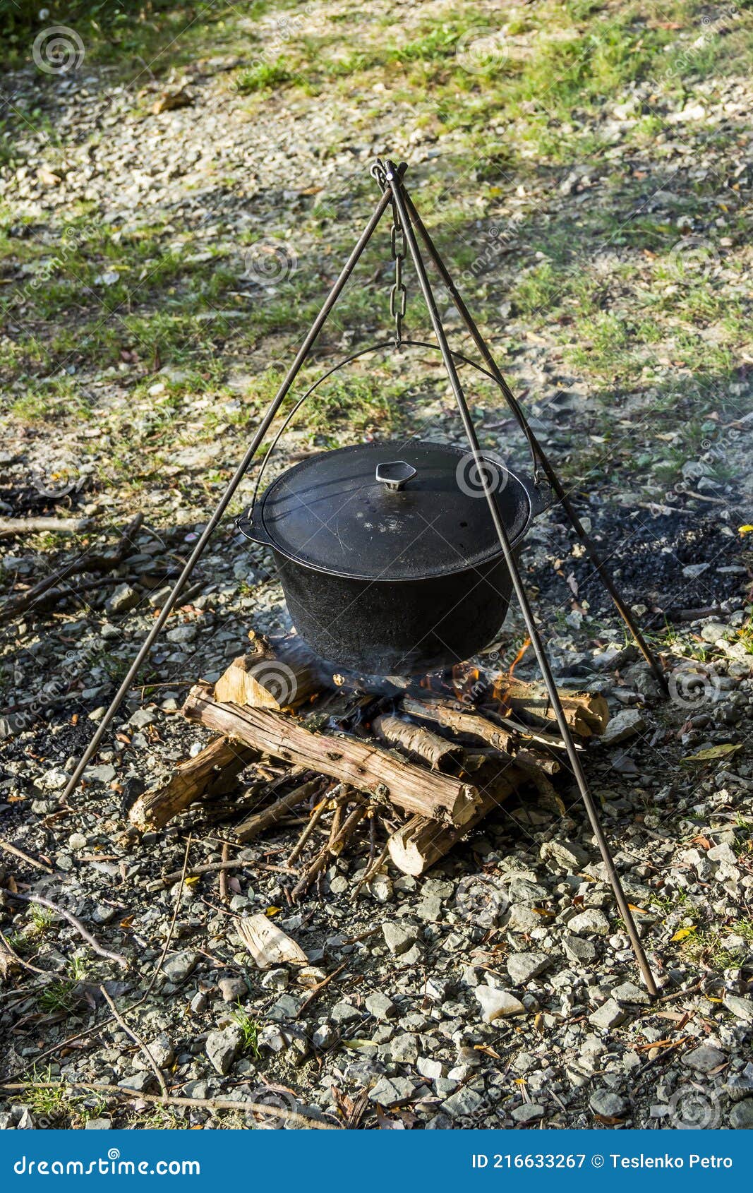 Cauldron on campfire stock image. Image of campfire - 216633267
