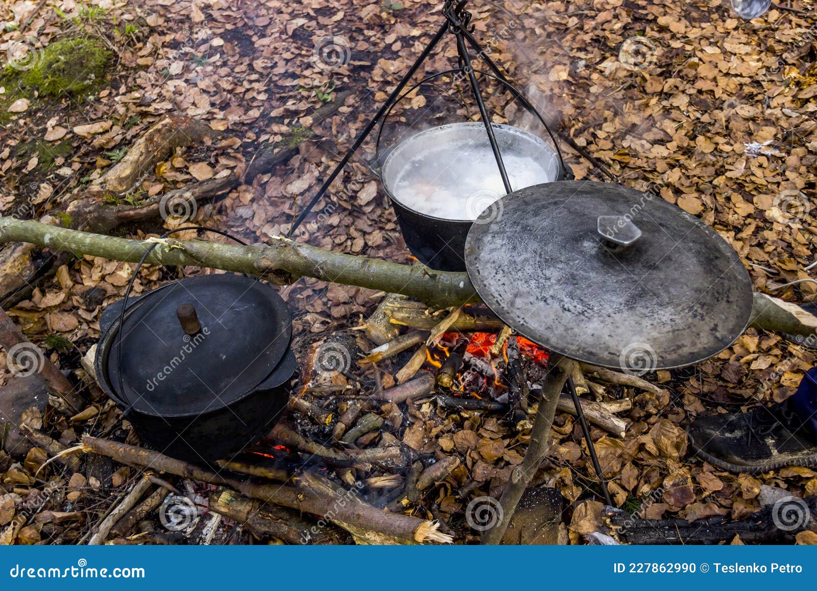 Cauldron on campfire stock photo. Image of material - 227862990