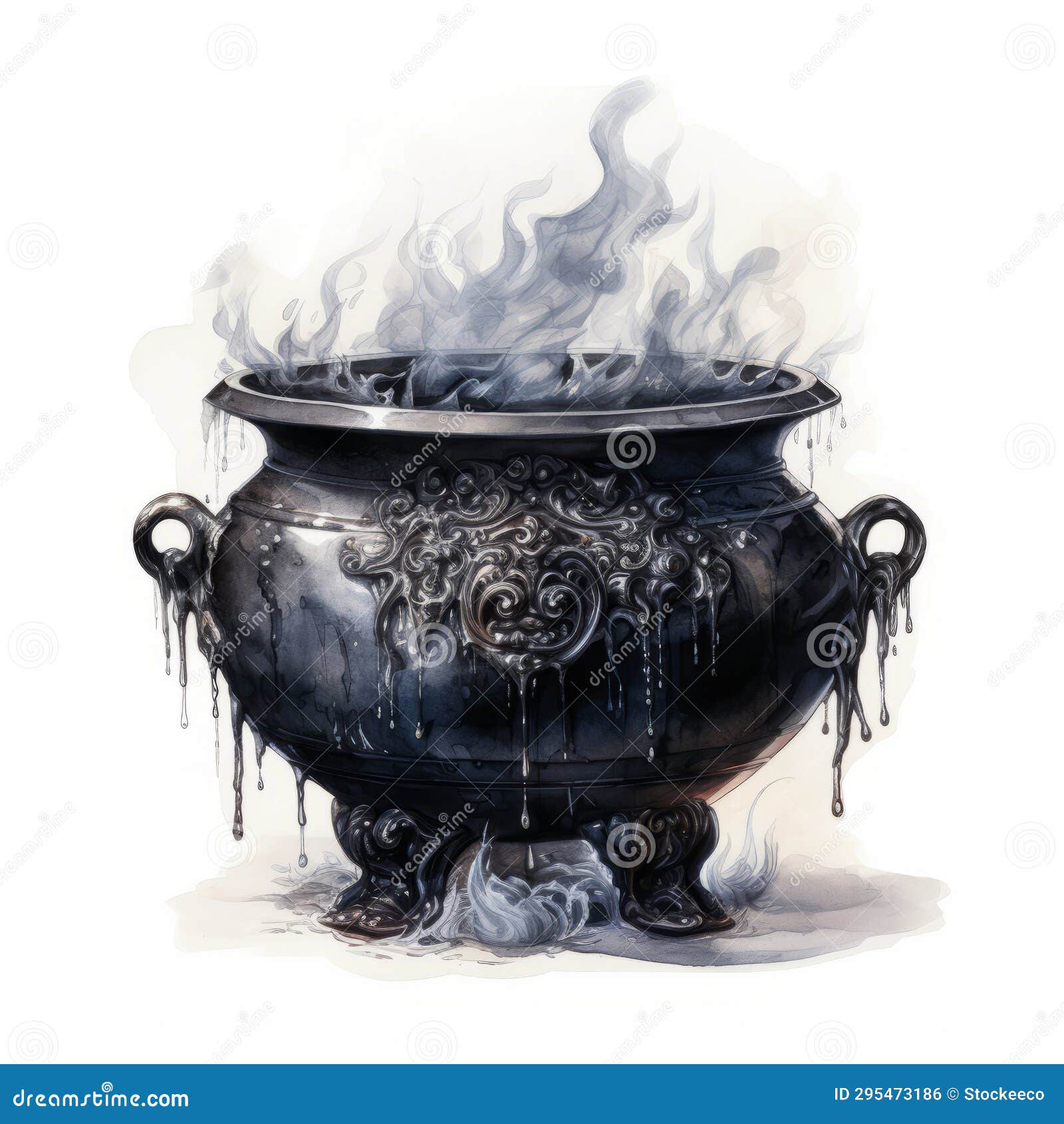 Black Flame Cauldron: Realistic Fantasy Artwork with Ink Wash Style ...