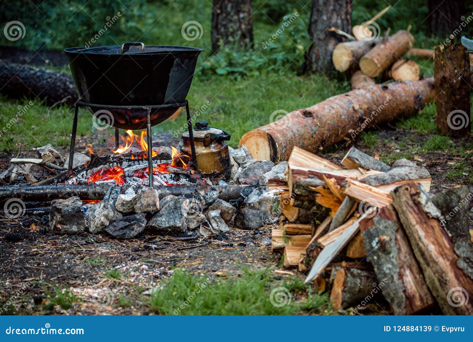 A Cauldron for Cooking is on the Fire Stock Image - Image of fresh ...