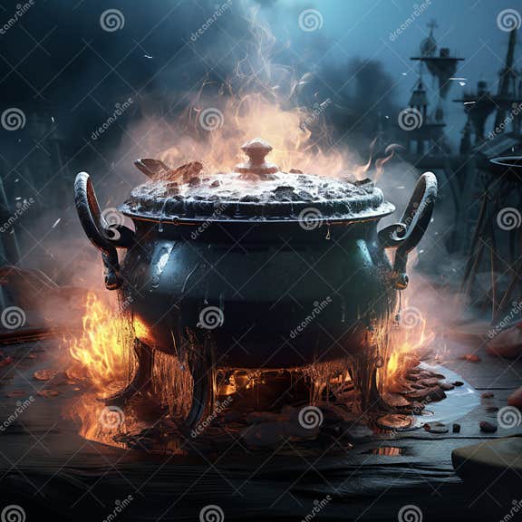 A cauldron on fire stock illustration. Illustration of magic - 299226962
