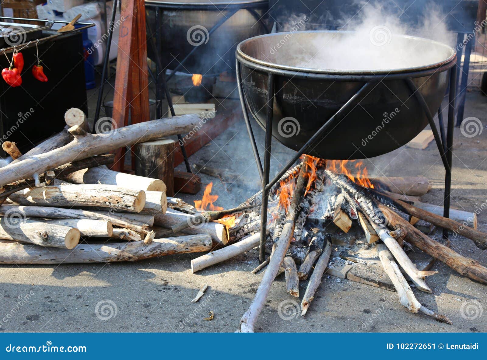 Cauldron at fire stock image. Image of metal, heat, cooking - 102272651