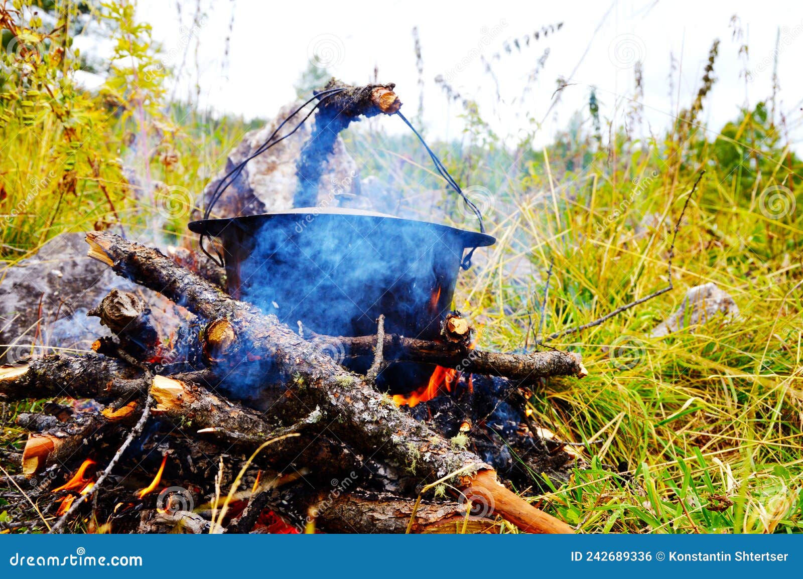 Cauldron on the fire stock photo. Image of forest, nature - 242689336