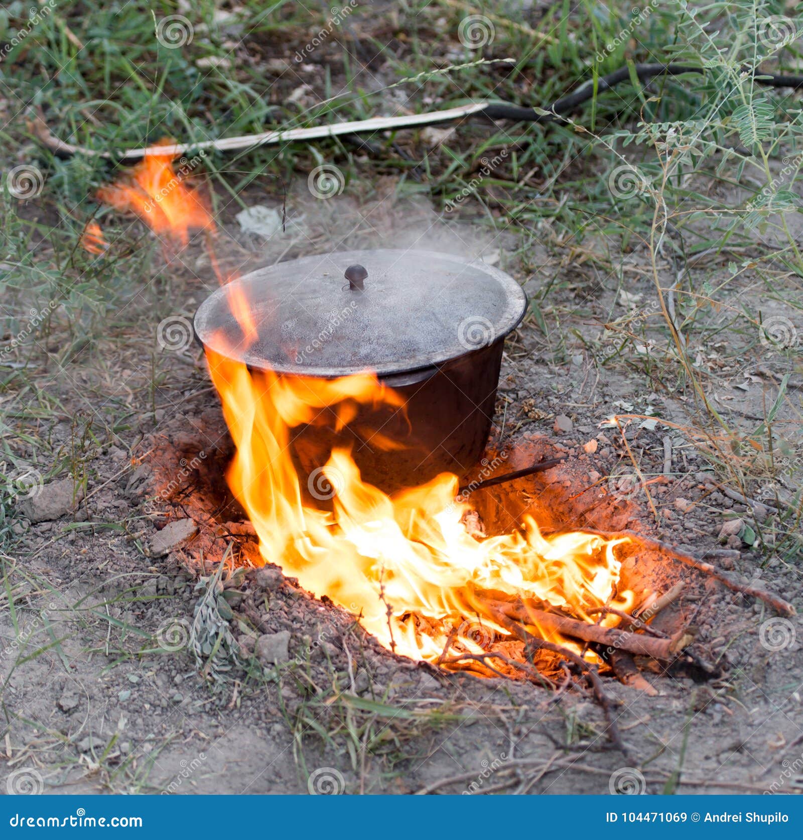Cauldron on the Fire on the Nature Stock Image - Image of bonfire, food ...