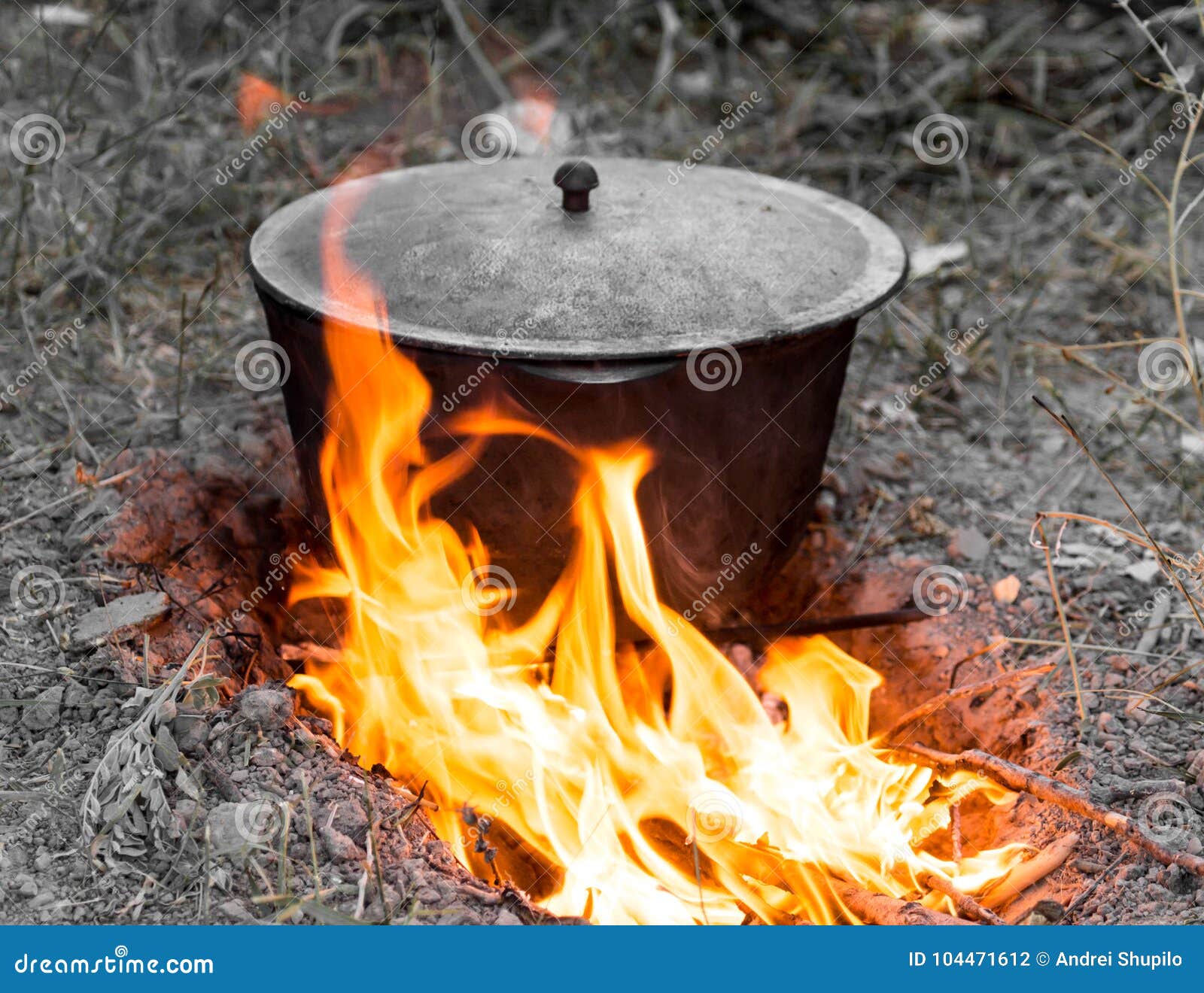 Cauldron on the Fire on the Nature Stock Photo - Image of black ...