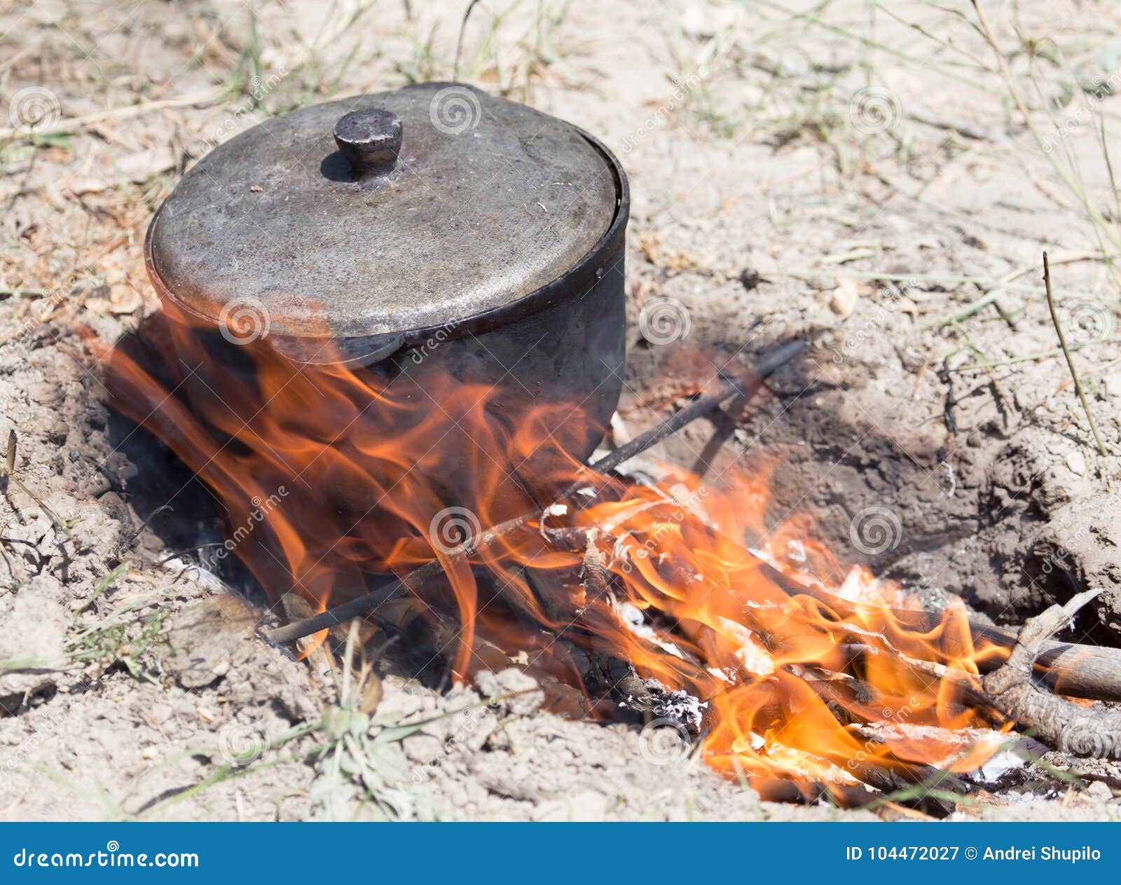 Cauldron on the Fire on the Nature Stock Image - Image of camping ...