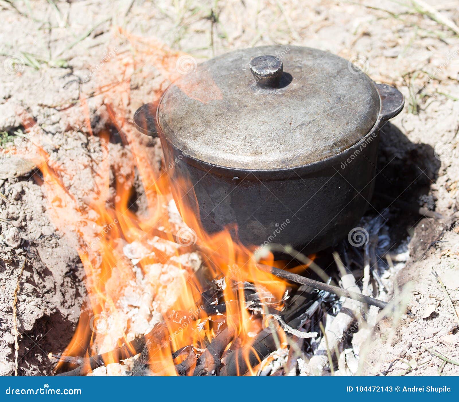 Cauldron on the Fire on the Nature Stock Image - Image of preparation ...