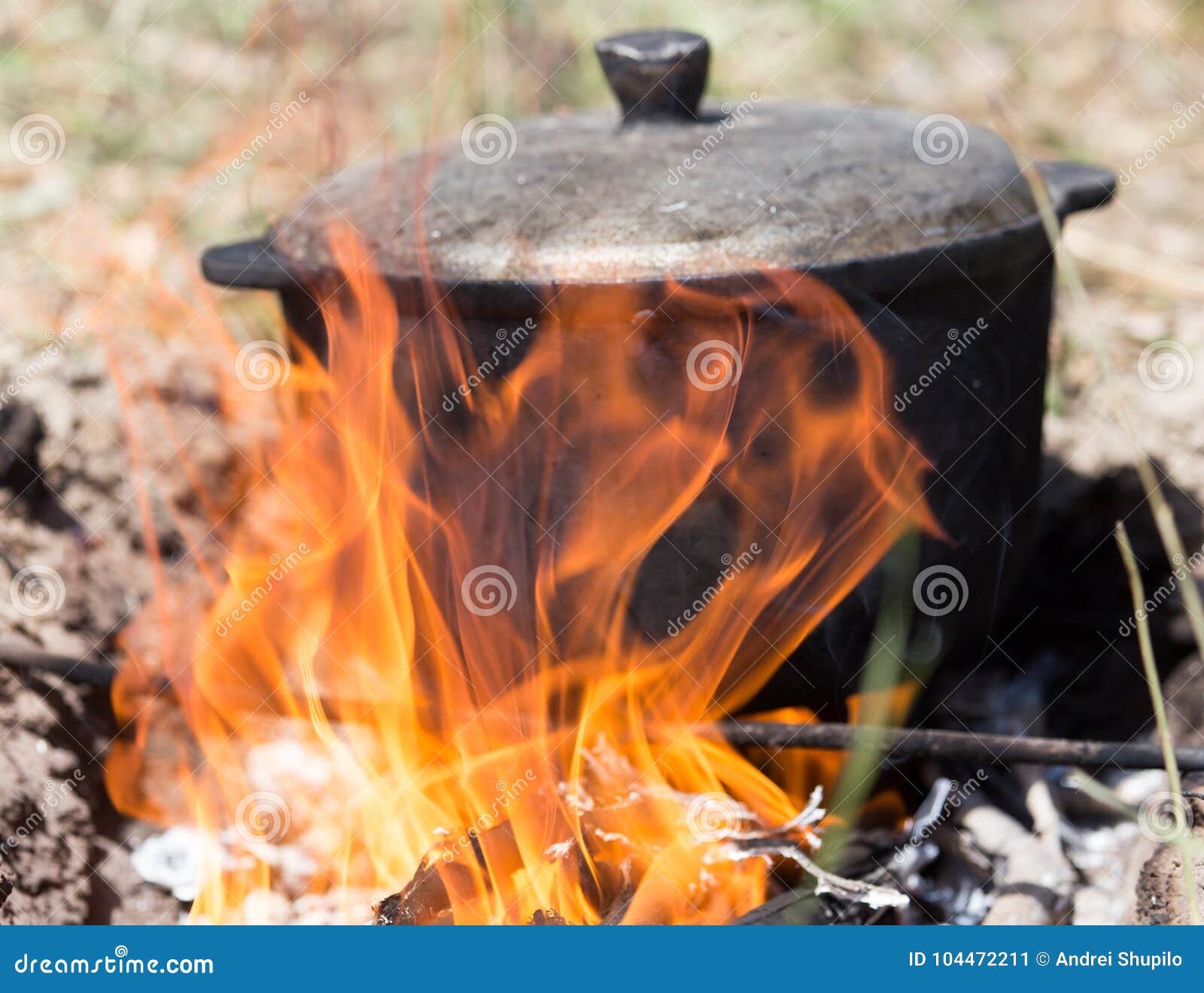 Cauldron on the Fire on the Nature Stock Image - Image of flame ...