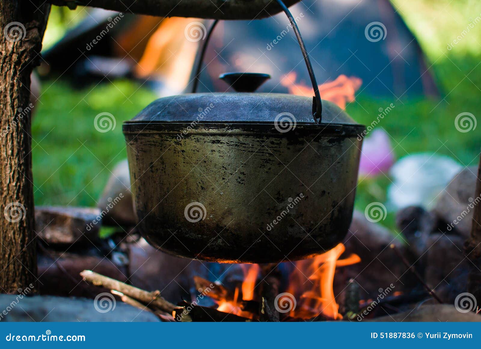 Cauldron on the fire stock photo. Image of high, cloudy - 51887836