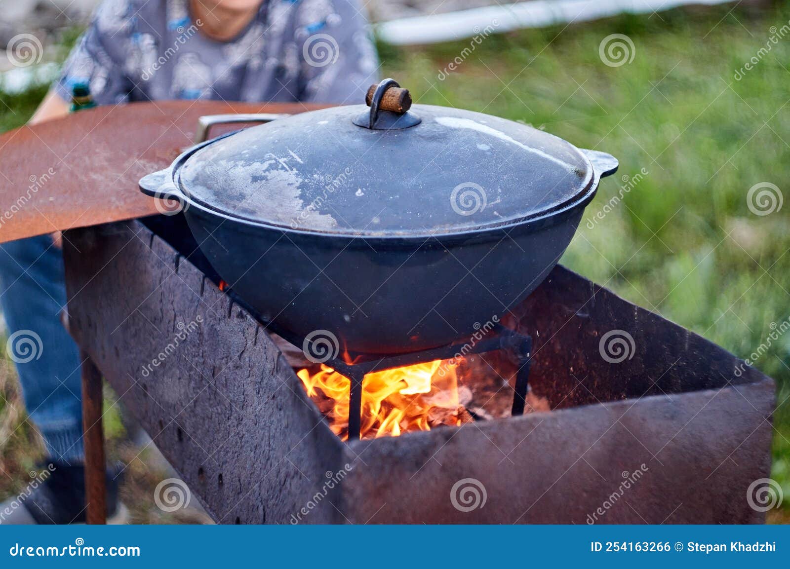 Cauldron on the Grill. Cooking Outside Stock Photo - Image of heat ...