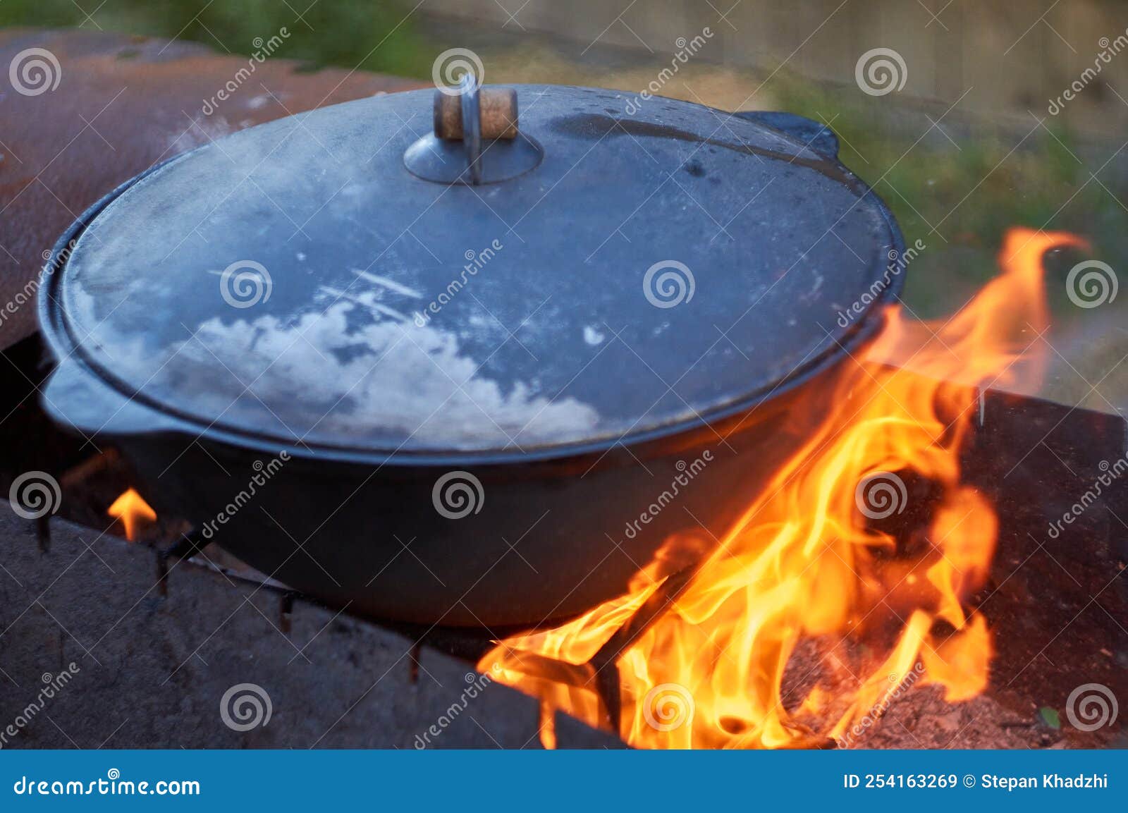 Cauldron on the Grill. Cooking Outside Stock Image - Image of campsite ...