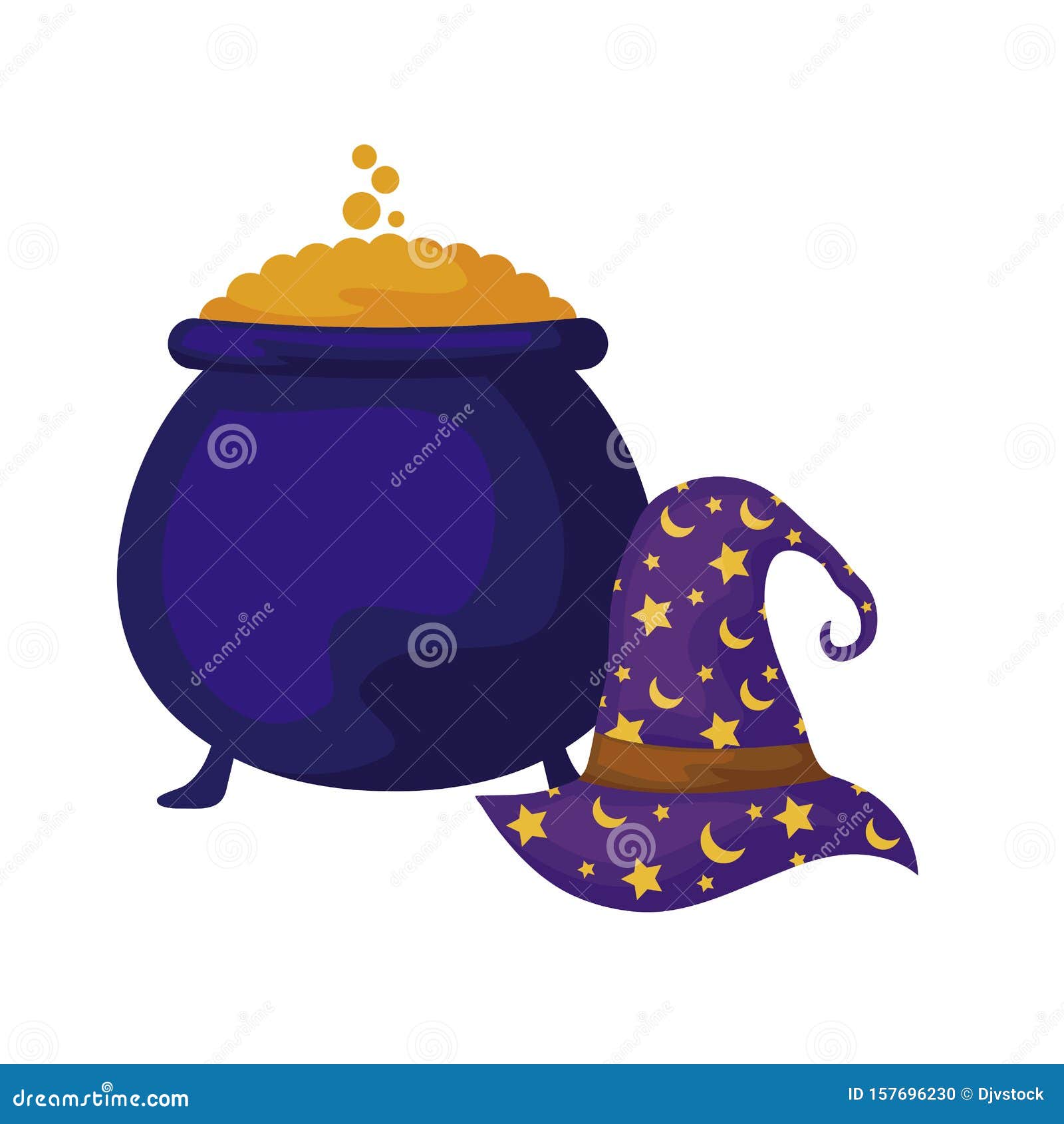Cauldron of Halloween with Hat Wizard Stock Illustration - Illustration ...