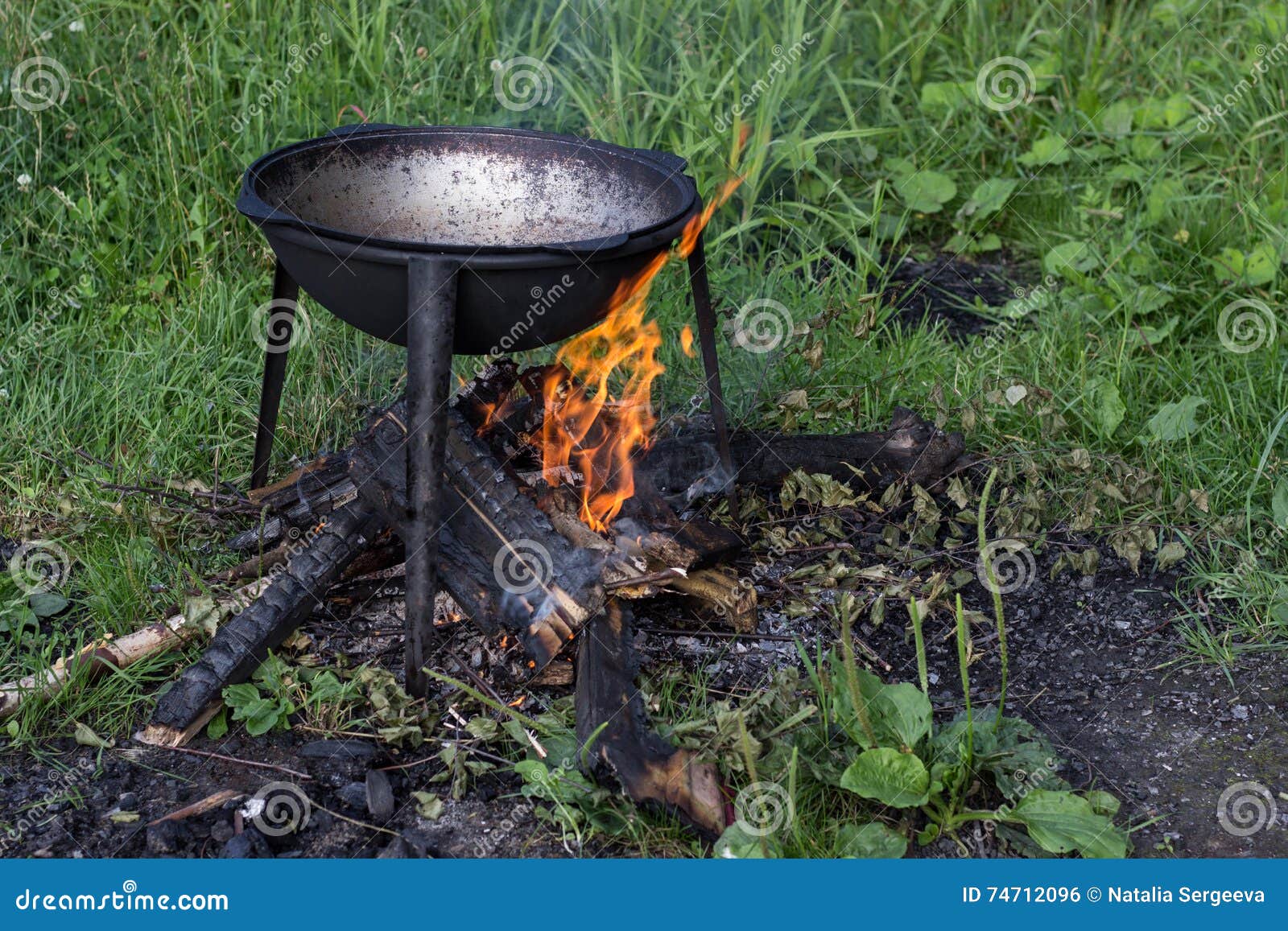 Cauldron kazan on fire stock photo. Image of outdoors - 74712096