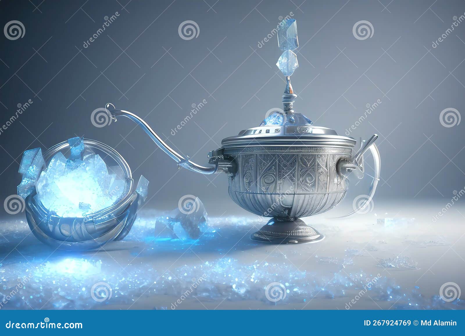 Cauldron Made from Crystals, Deep Blue Down Lighting by AI Generated ...
