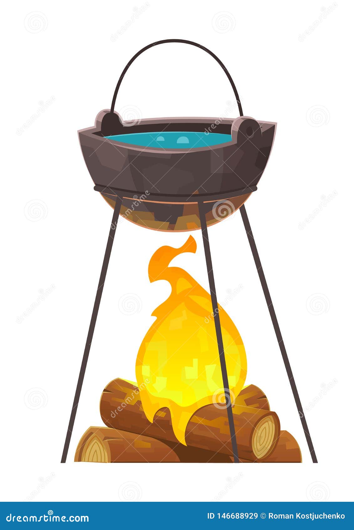 Cauldron Over Campfire for Outdoor Cooking Isolated Stock Vector ...