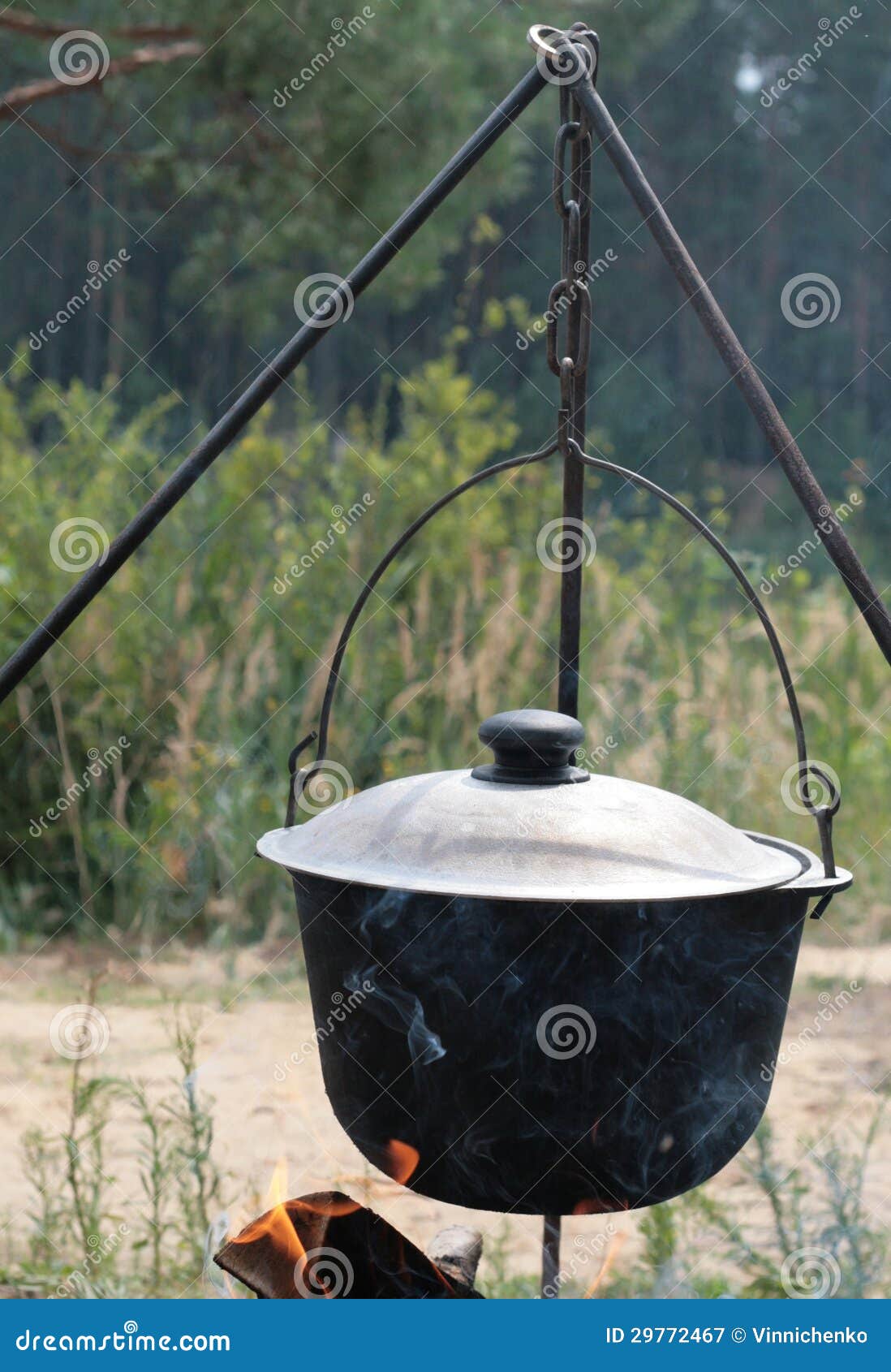 Pot for Cooking on a Fire in a Campaign Stock Image - Image of ...