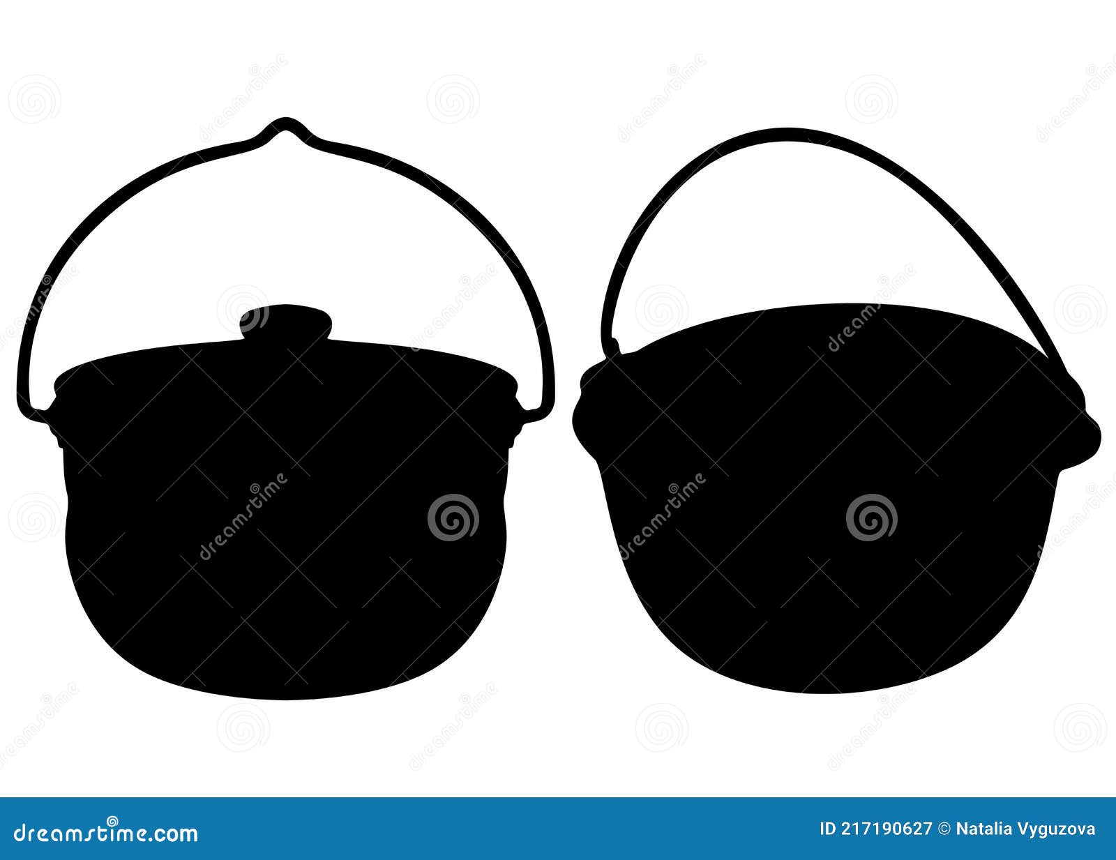 Cauldrons With A Handle Included. Dishes For Tourist Recreation. Vector ...